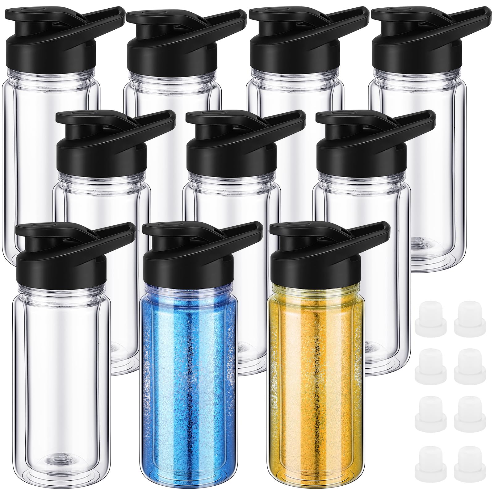 Amazon.com: Humyoun 8 Pack 10 oz Double Wall Clear Water Bottle Bulk ...