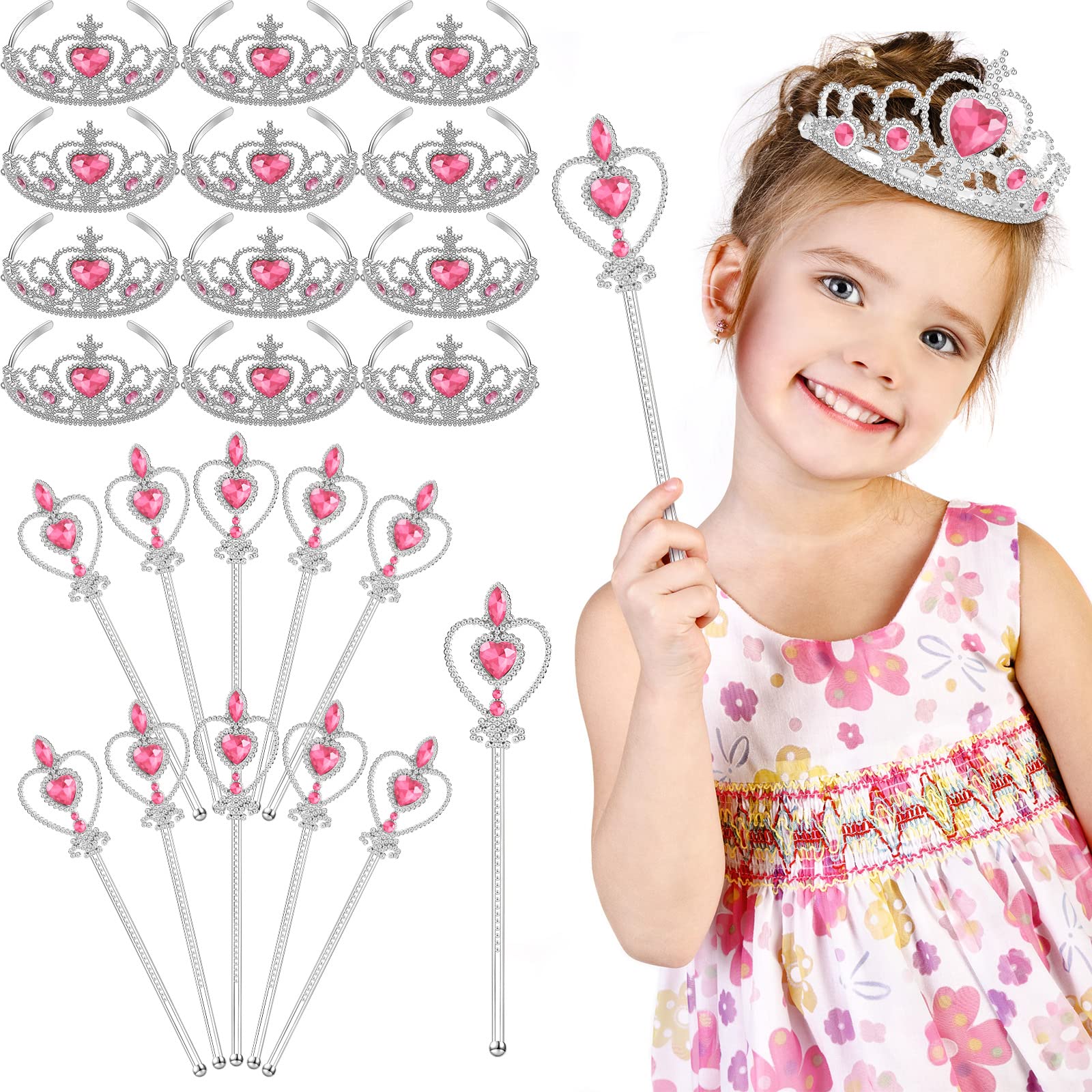 Amazon.com: Lenwen 24 Pcs Princess Dress up Accessories Crown Tiara and Wand Set Include 12 Pcs ...