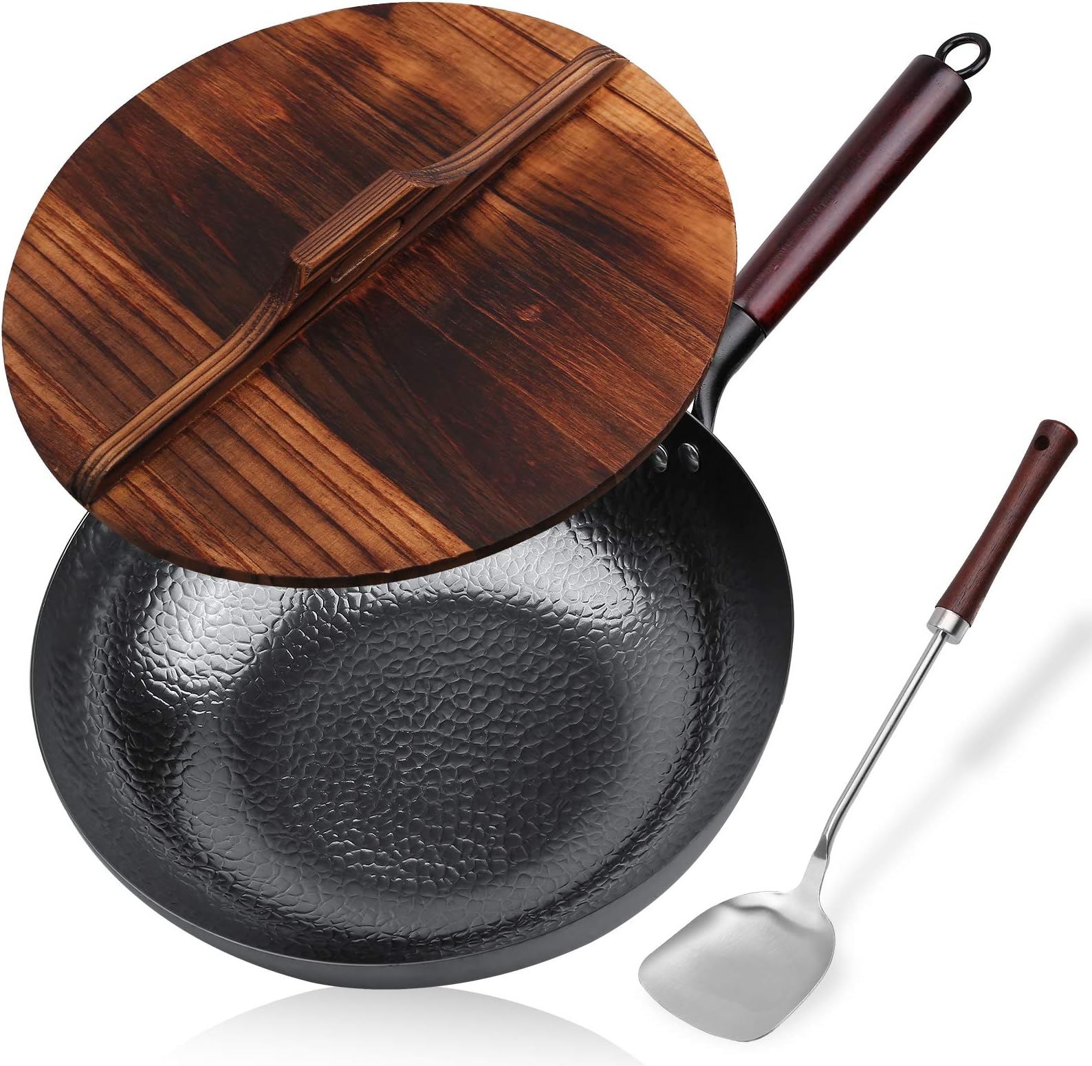 Amazon.com: KYTD Carbon Steel Wok, Stir Fry Pan Flat Bottom Pan, Iron ...