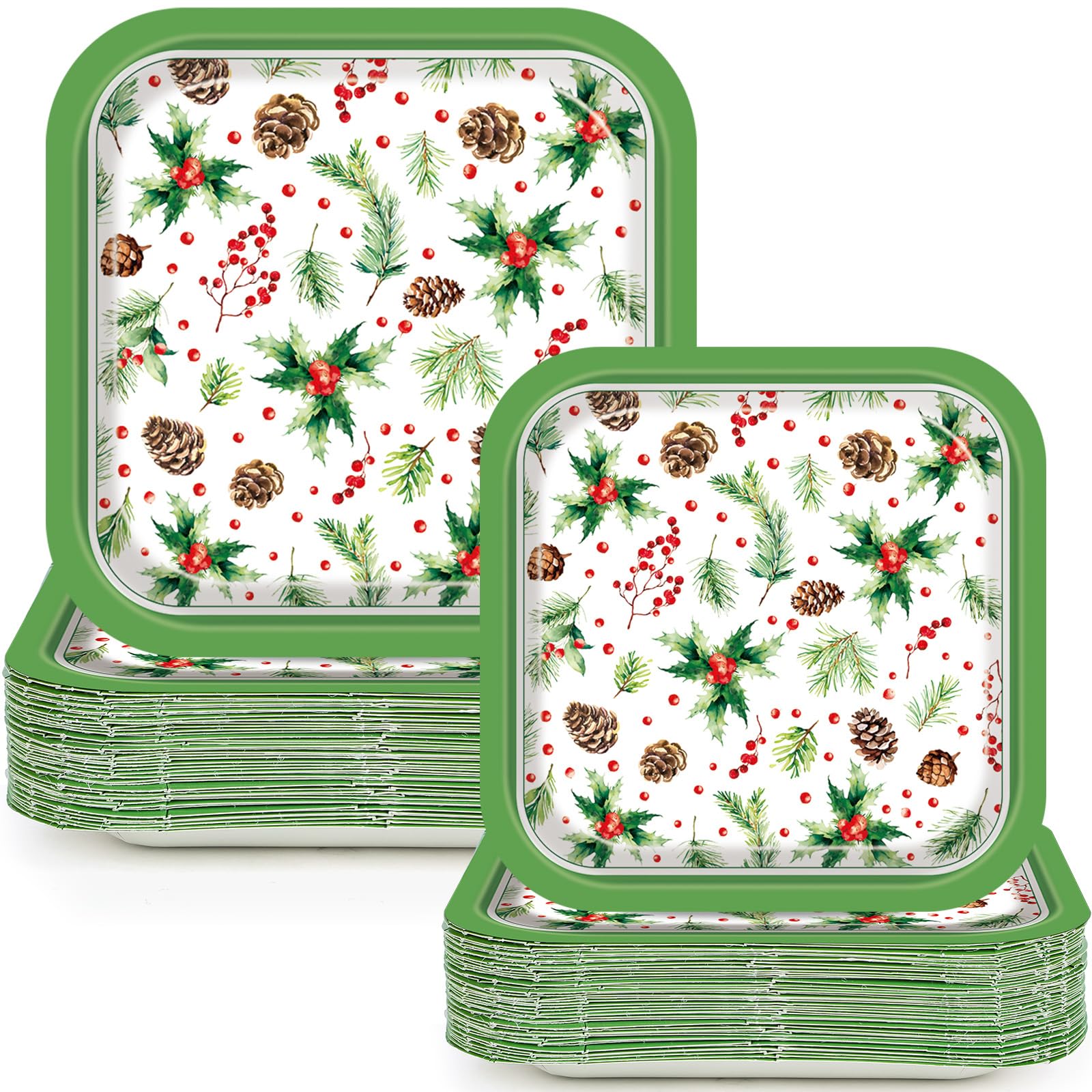 Amazon.com: CHUNNIN 100 Pcs Christmas Party Paper Plates 7in and 9in ...