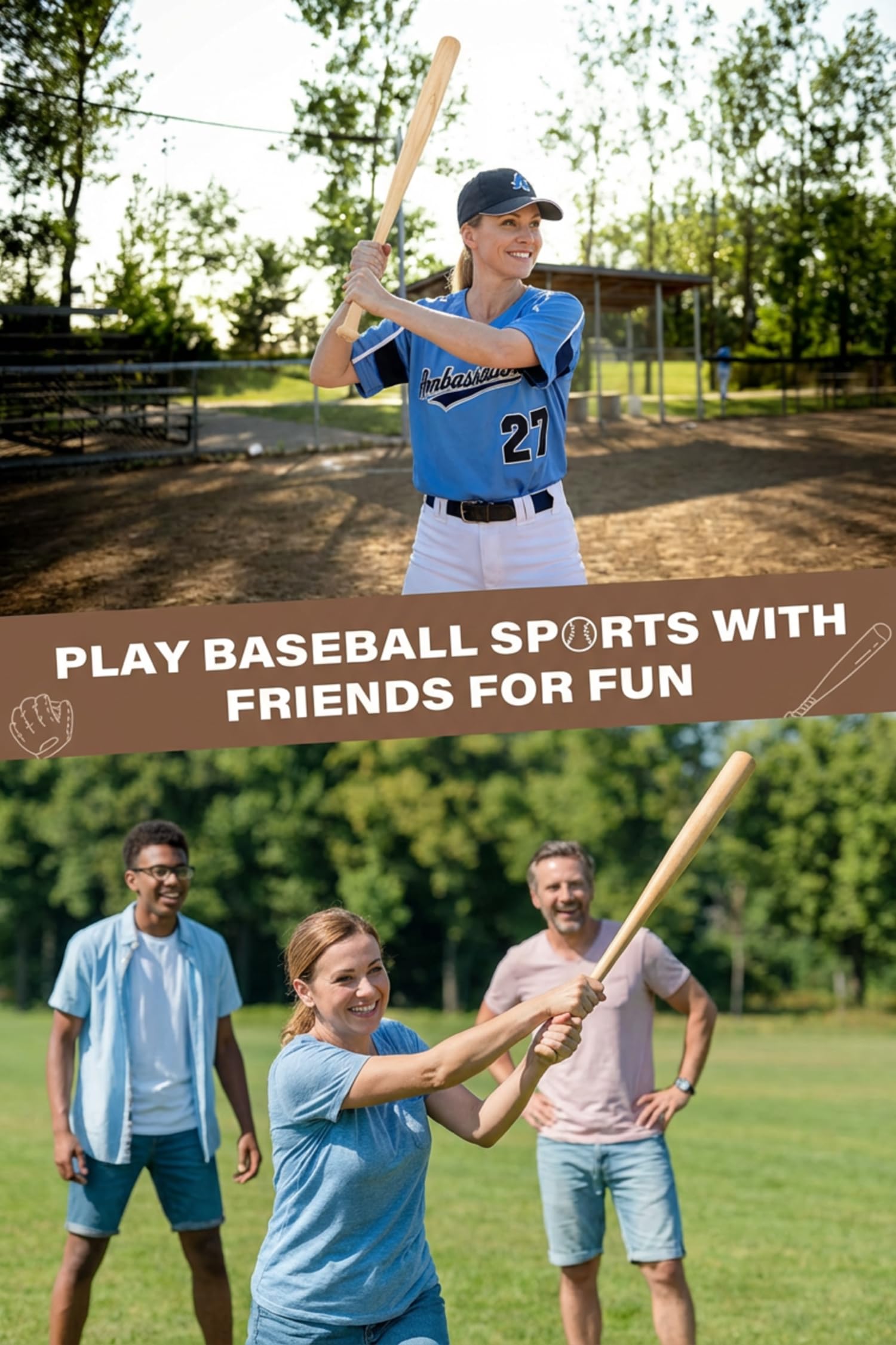 Snapklik.com : 2 Pcs Mini Baseball Bats Miniature 27 Inch Wooden Bats ...
