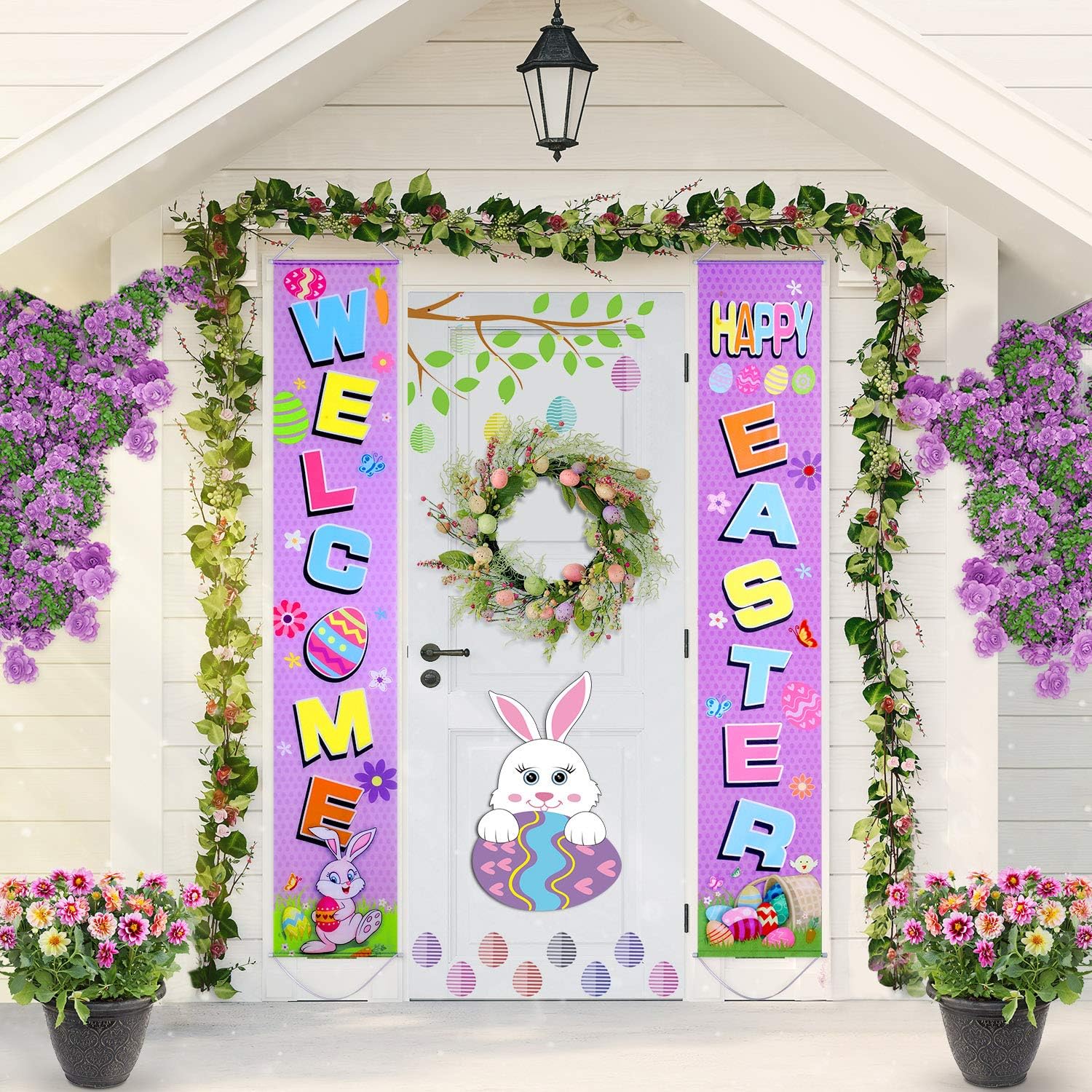 Amazon.com: 10Pcs Easter Banner Easter Bunny Banner Easter Bunny and ...