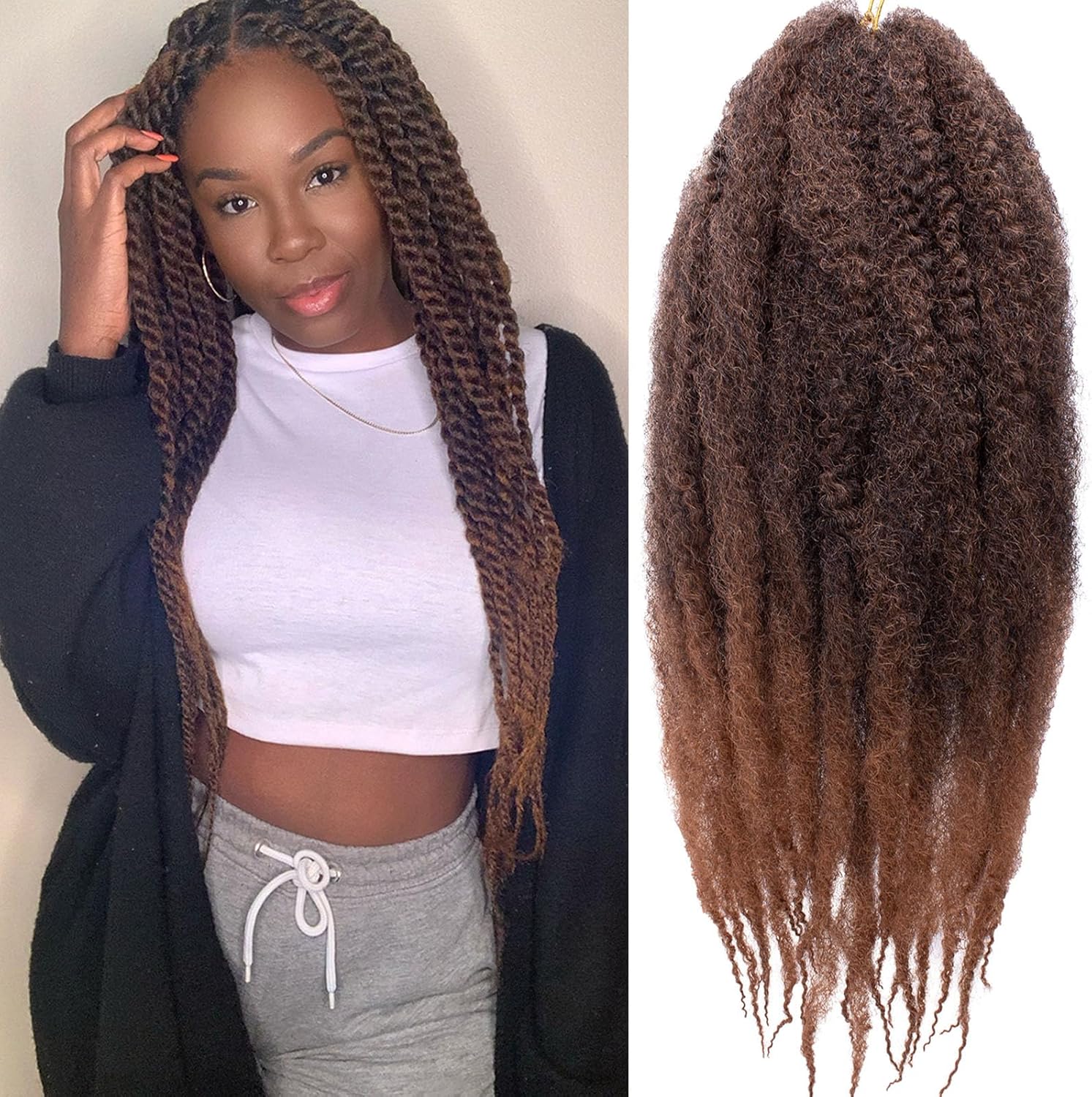 Samtress 8 Packs Ombre Brown Marley Twist Braiding Hair 18 Inch Marley ...