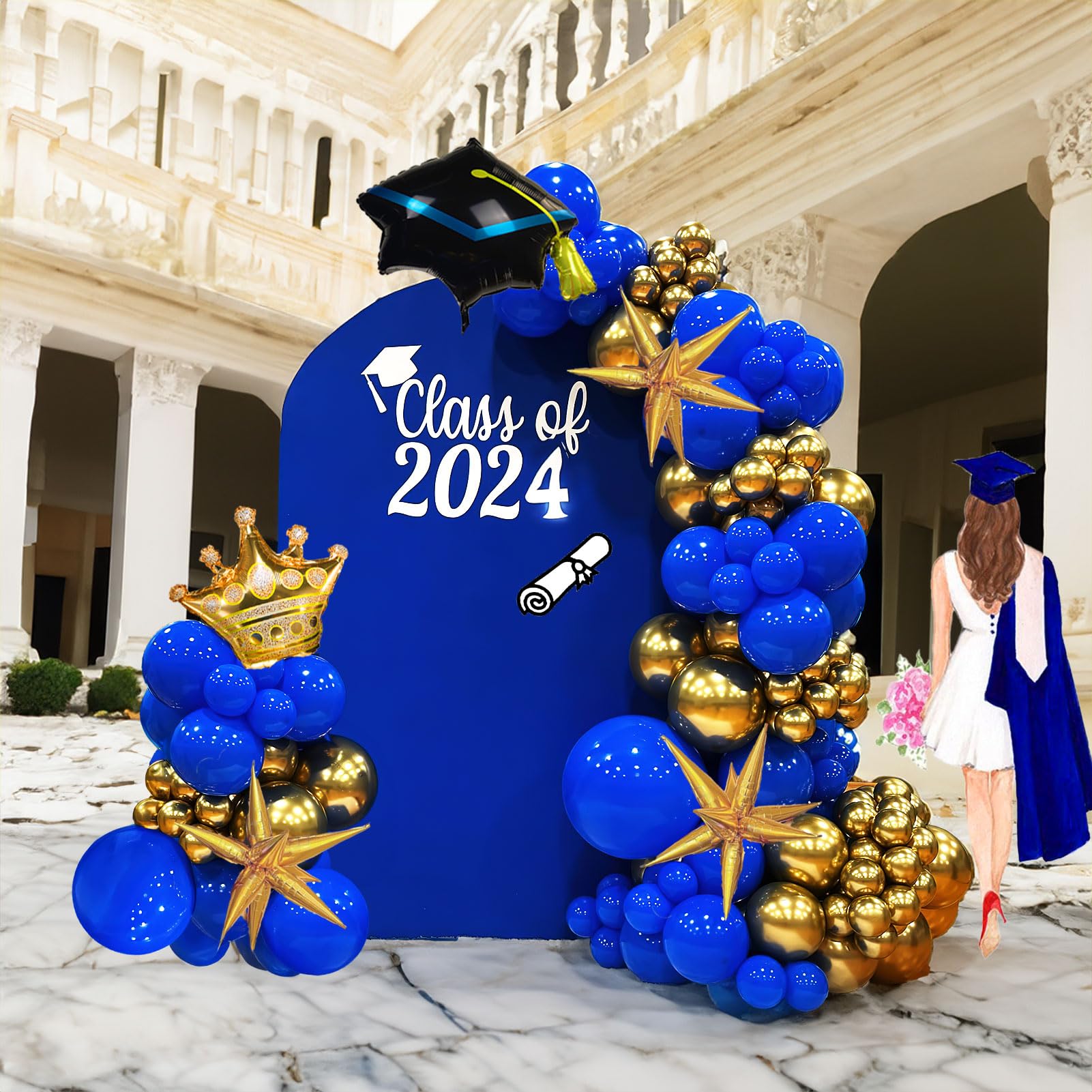 Amazon.com: Royal Blue and Gold Graduation Balloon Garland Arch Kit 105 ...