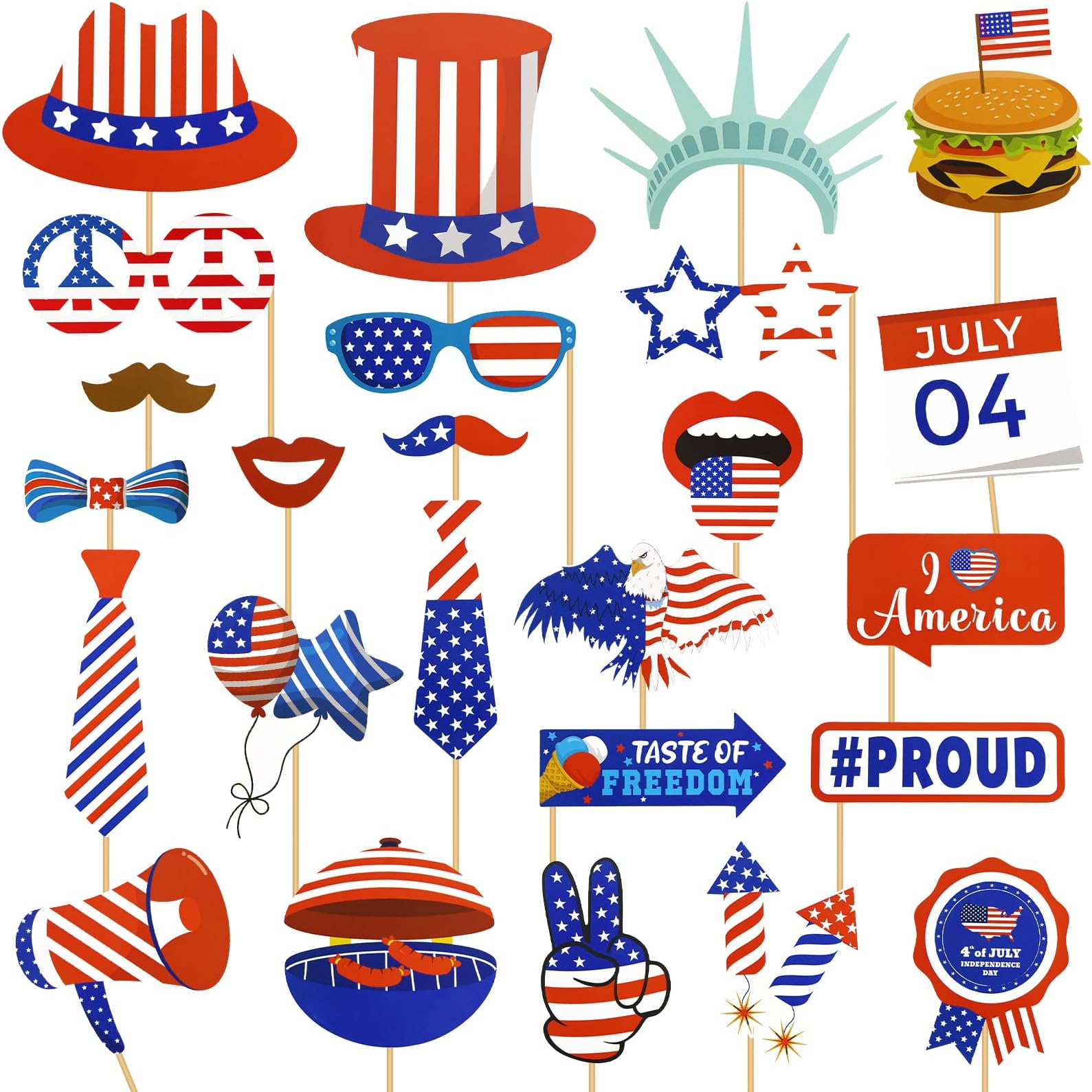 Amazon.com: xo, Fetti 4th of July Photo Booth Props - 24 Pieces, pre ...
