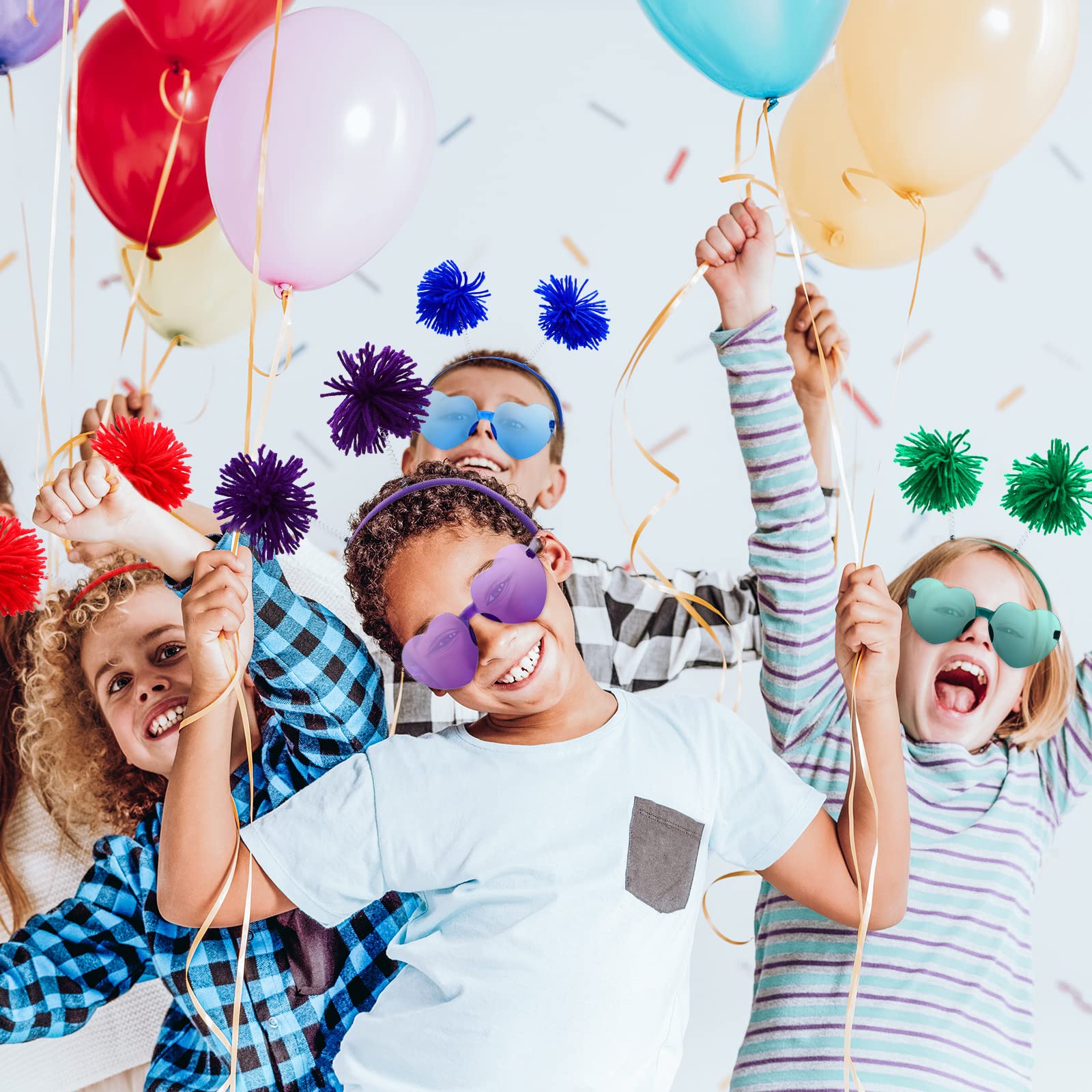 Chunyin 6 Pairs Heart Shape Sunglasses, 6 Pieces Pom Head Bopper ...