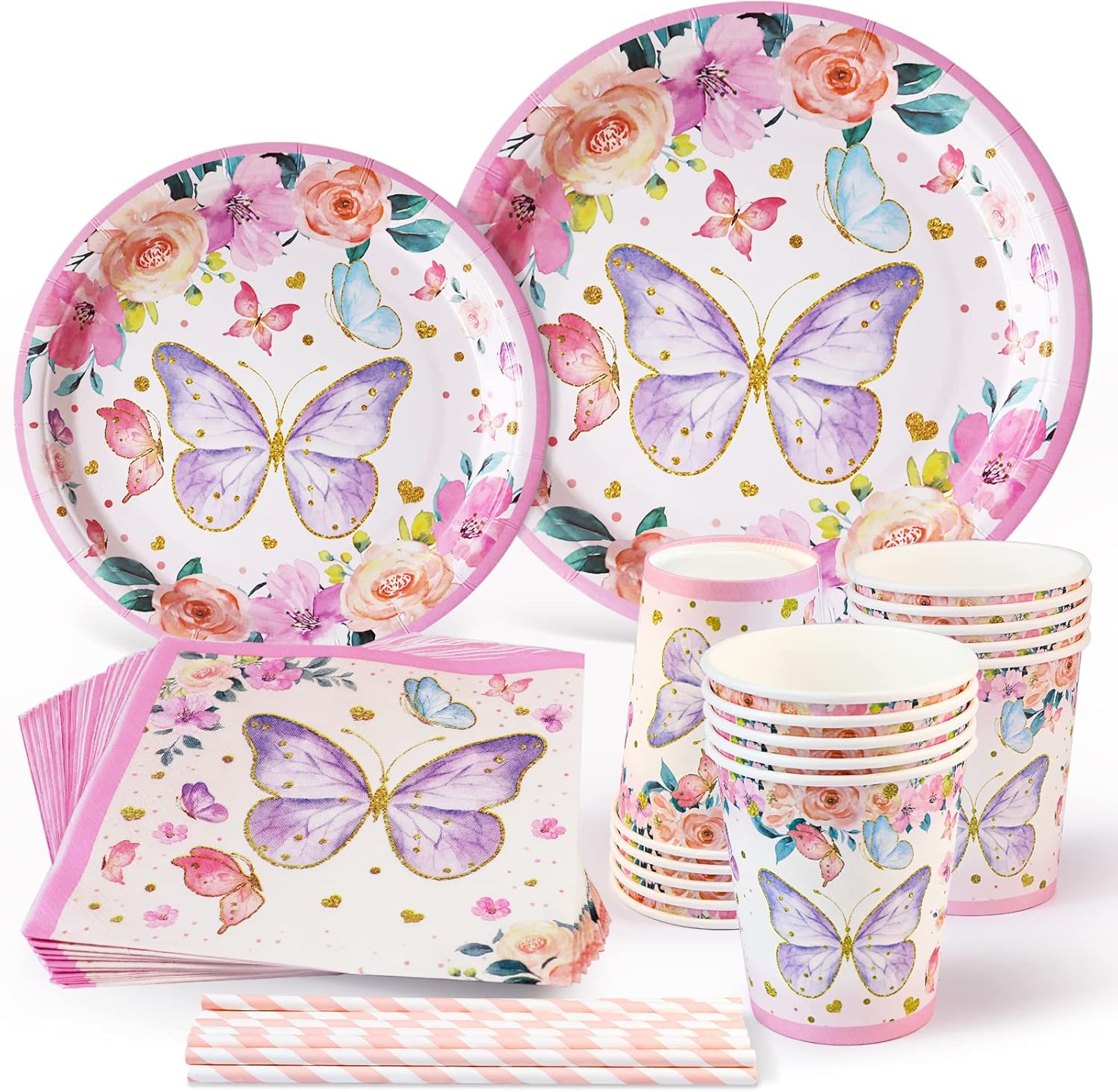 Amazon.com: Butterfly Birthday Party Supplies Butterfly Paper Plates ...