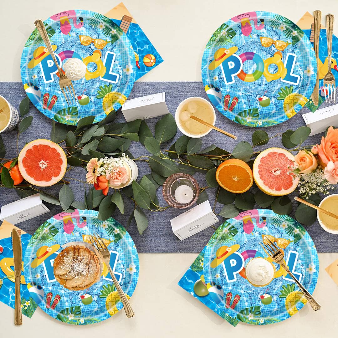 Summer Beach Theme Paper Plates And Napkins For 50 Guests 100Pcs Pool ...