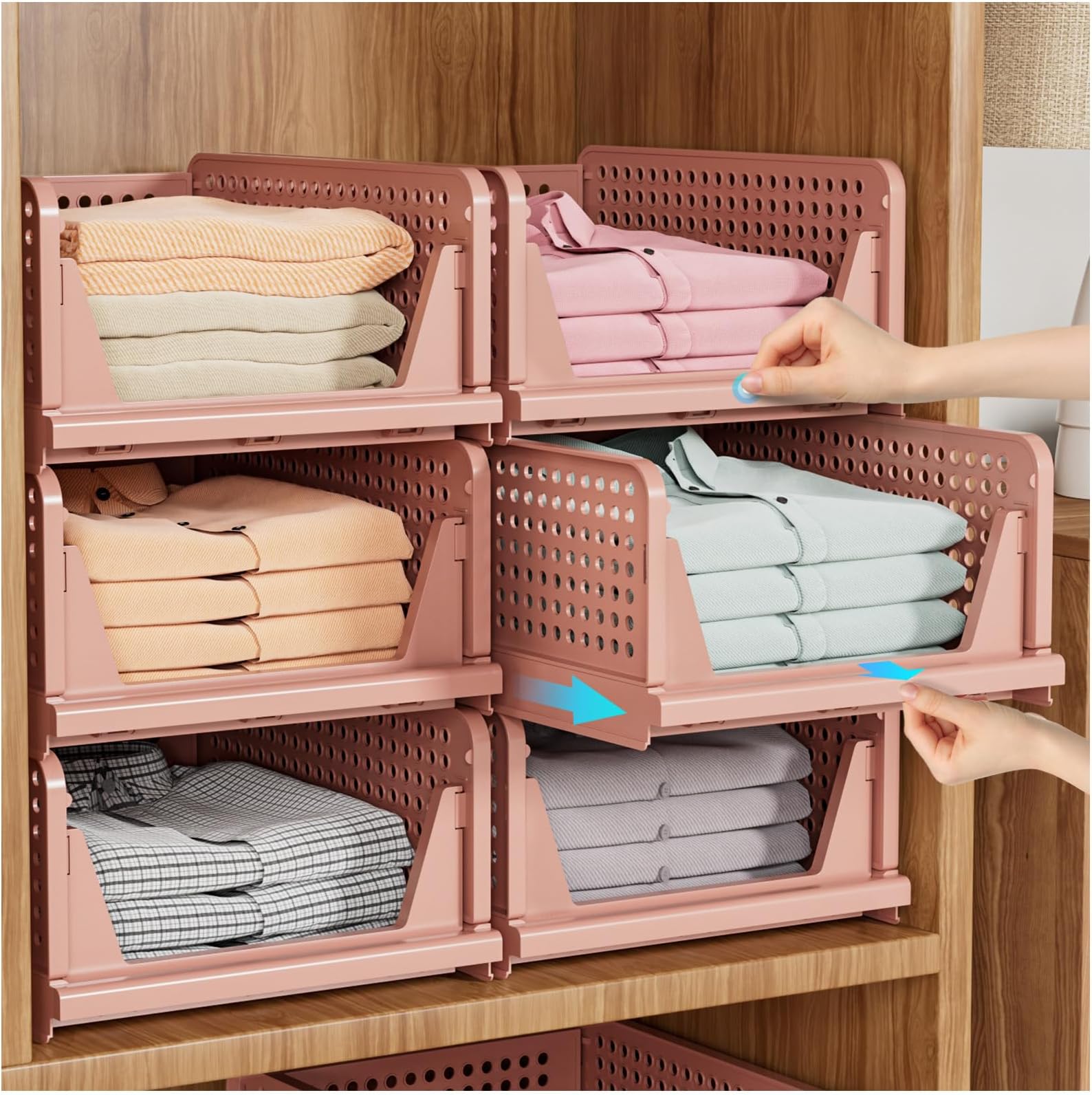 Amazon.com: AOSION 4 Pack Stackable Plastic Storage Basket with Free ...