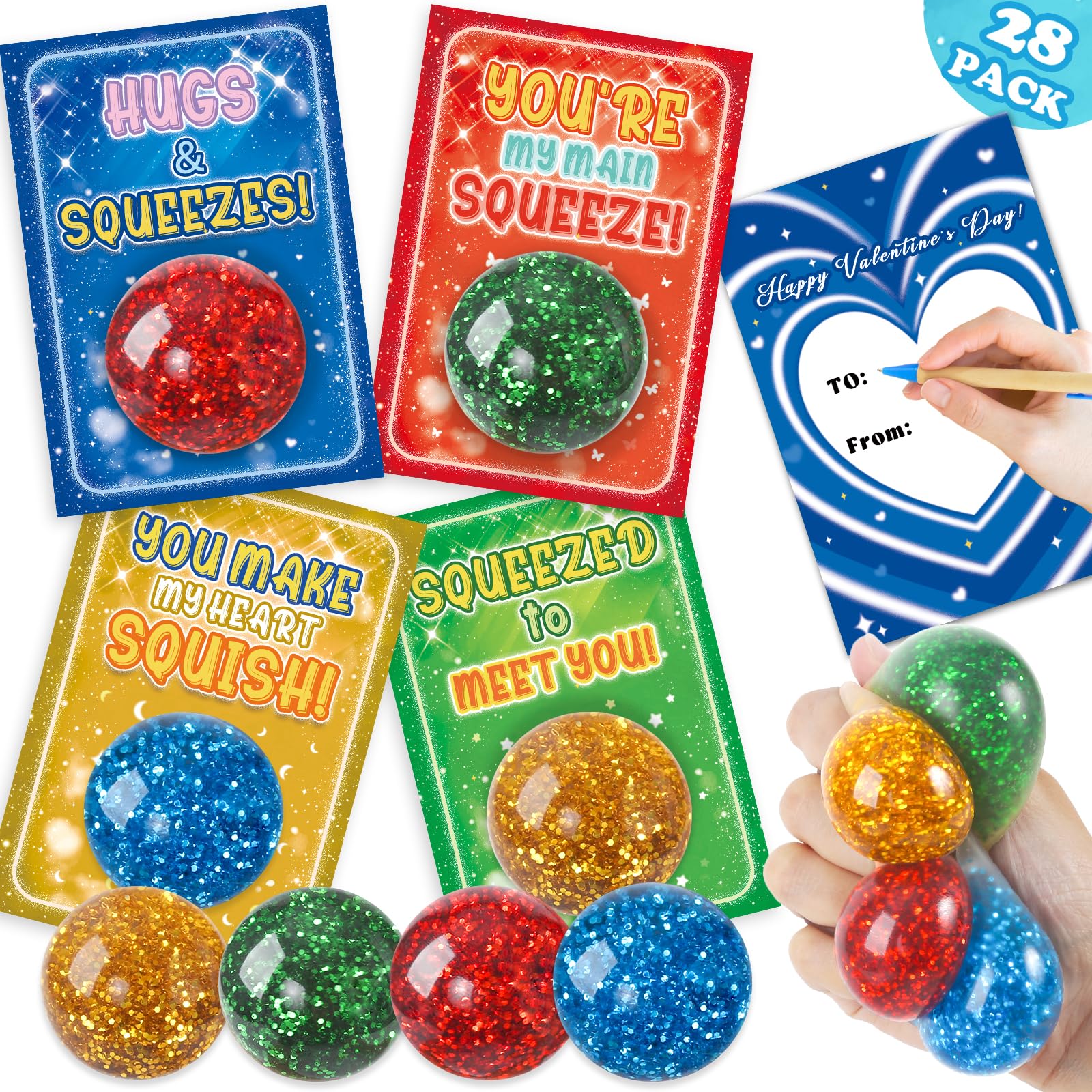 Amazon.com: ZIRSENG 28 Pack Bling Stress Squishy Balls Bulk, Valentines ...