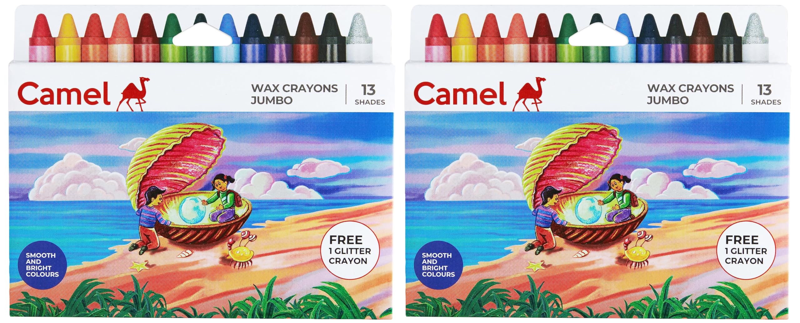 Camel Wax Crayons + 1 Glitter Shade Free - 12 Shades (Pack of 2 ...