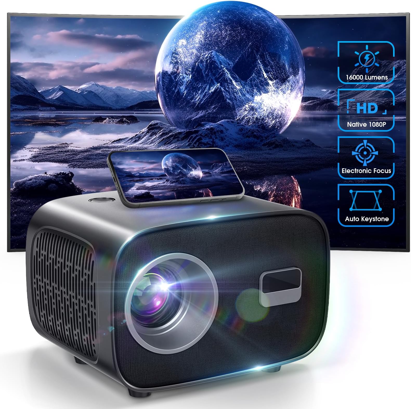 Amazon.com: VIKEYUNVK Projector, Electric focus Mini Projector 16000 ...