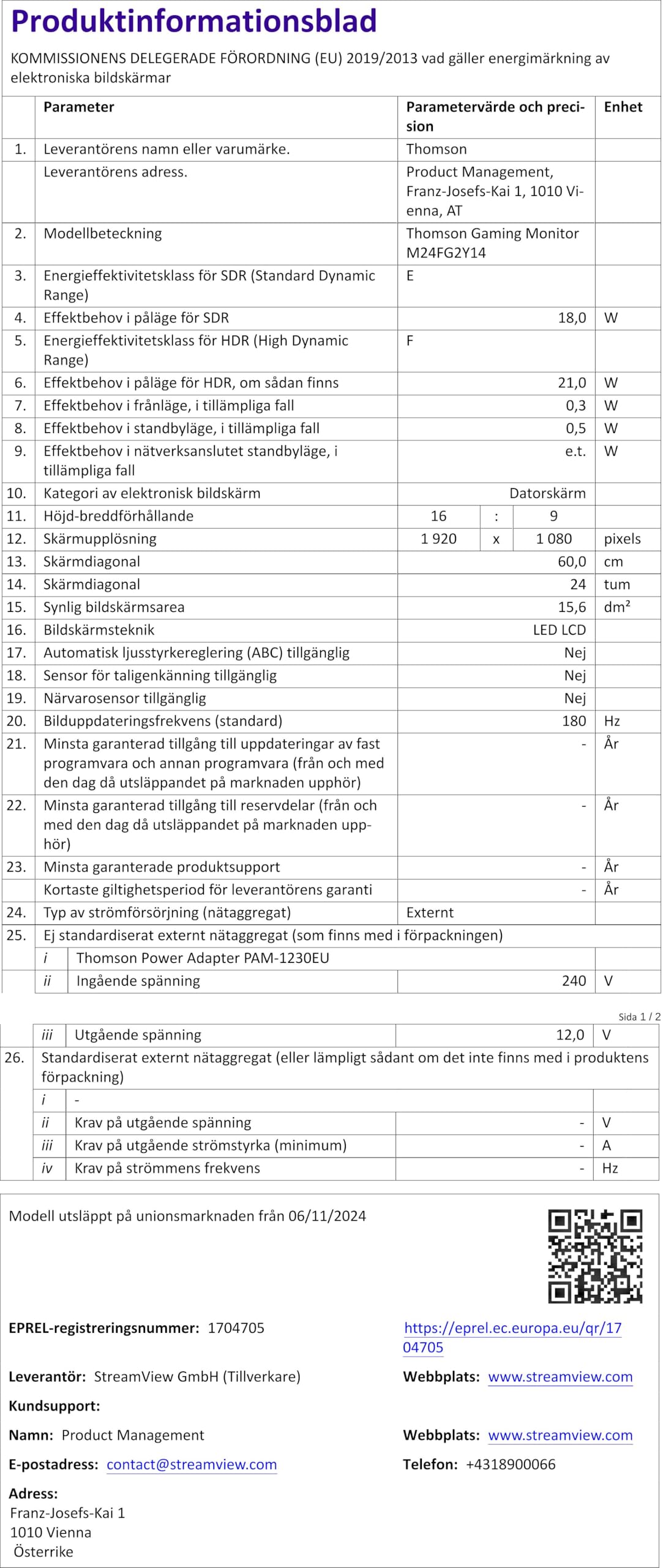 Thomson 24-tum Full HD Gaming-monitor, 180 Hz IPS-panel, 1 ms ...