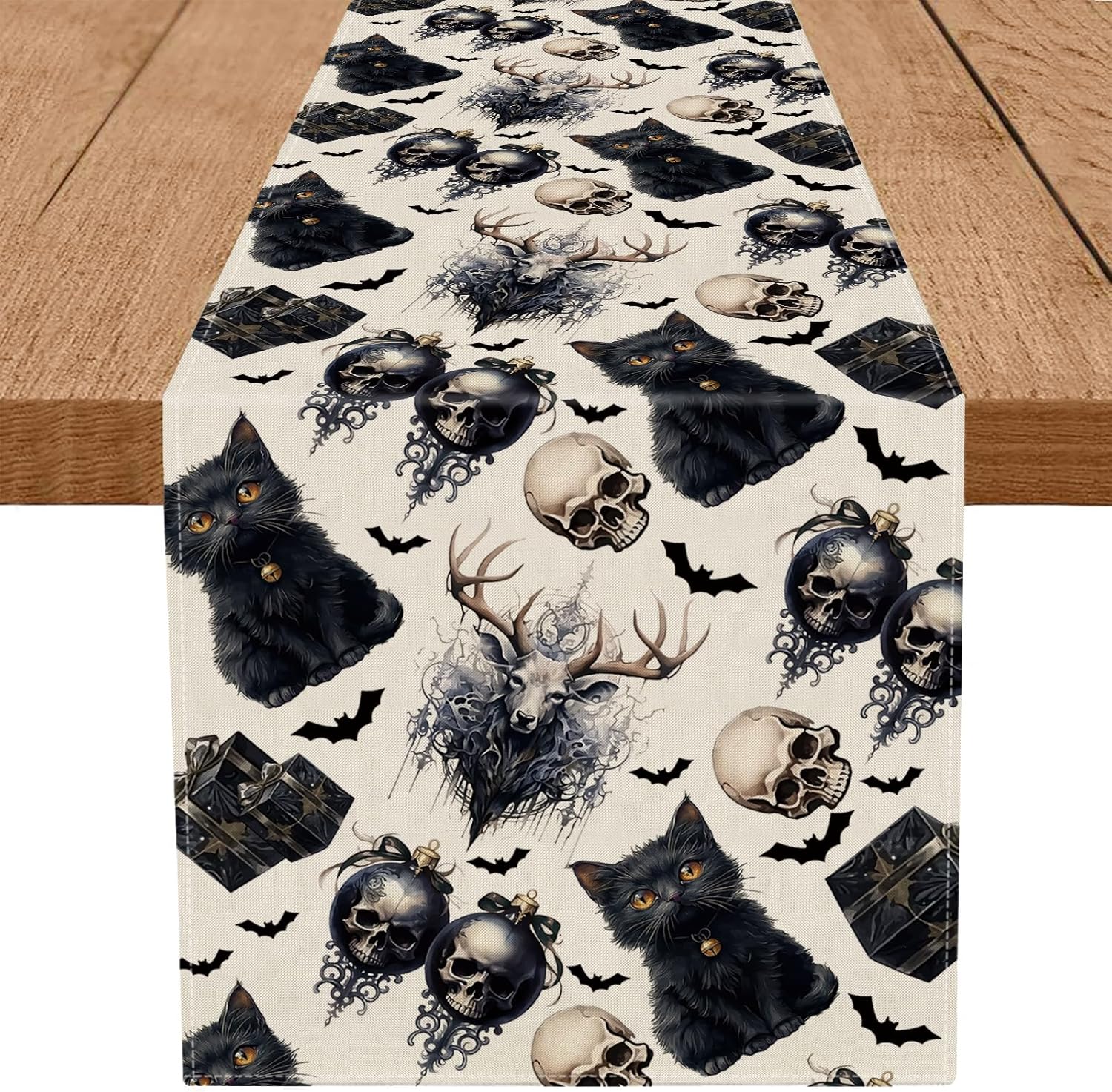 Amazon.com: QIONG MENG Halloween Table Runner Gothic Runners Black Cat ...