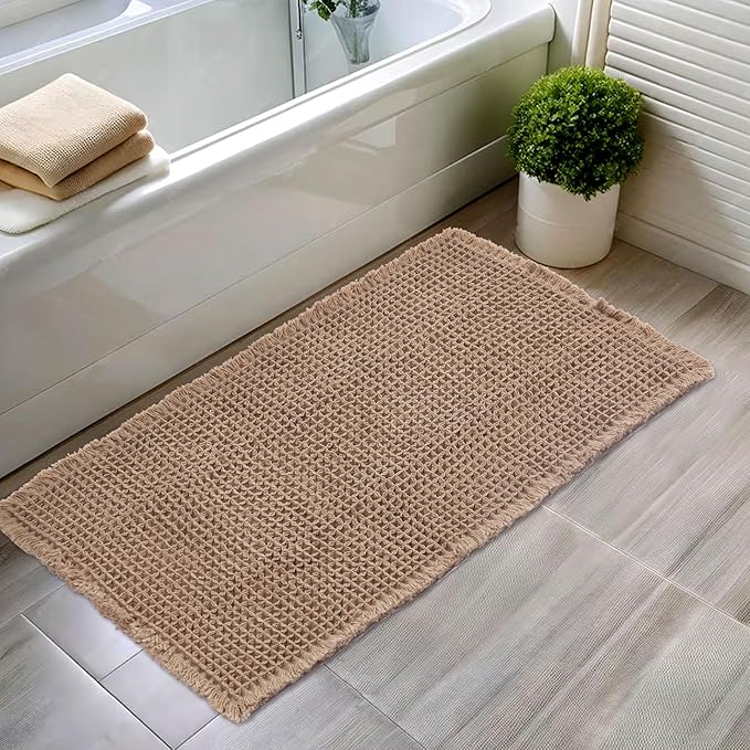 Amazon.com: Hughapy Waffle Bath Mats, Boho Bathroom Rugs, Upgraded ...