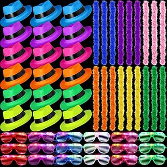 Amazon.com: 54 Pieces Glow Party Supplies 18 Pcs Neon Gangster Party ...