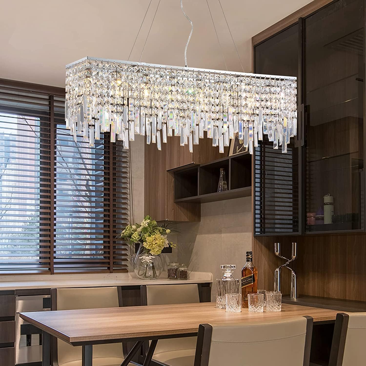 Moooni 8-Lights Modern Rectangle Crystal Chandeliers Linear Rectangular ...