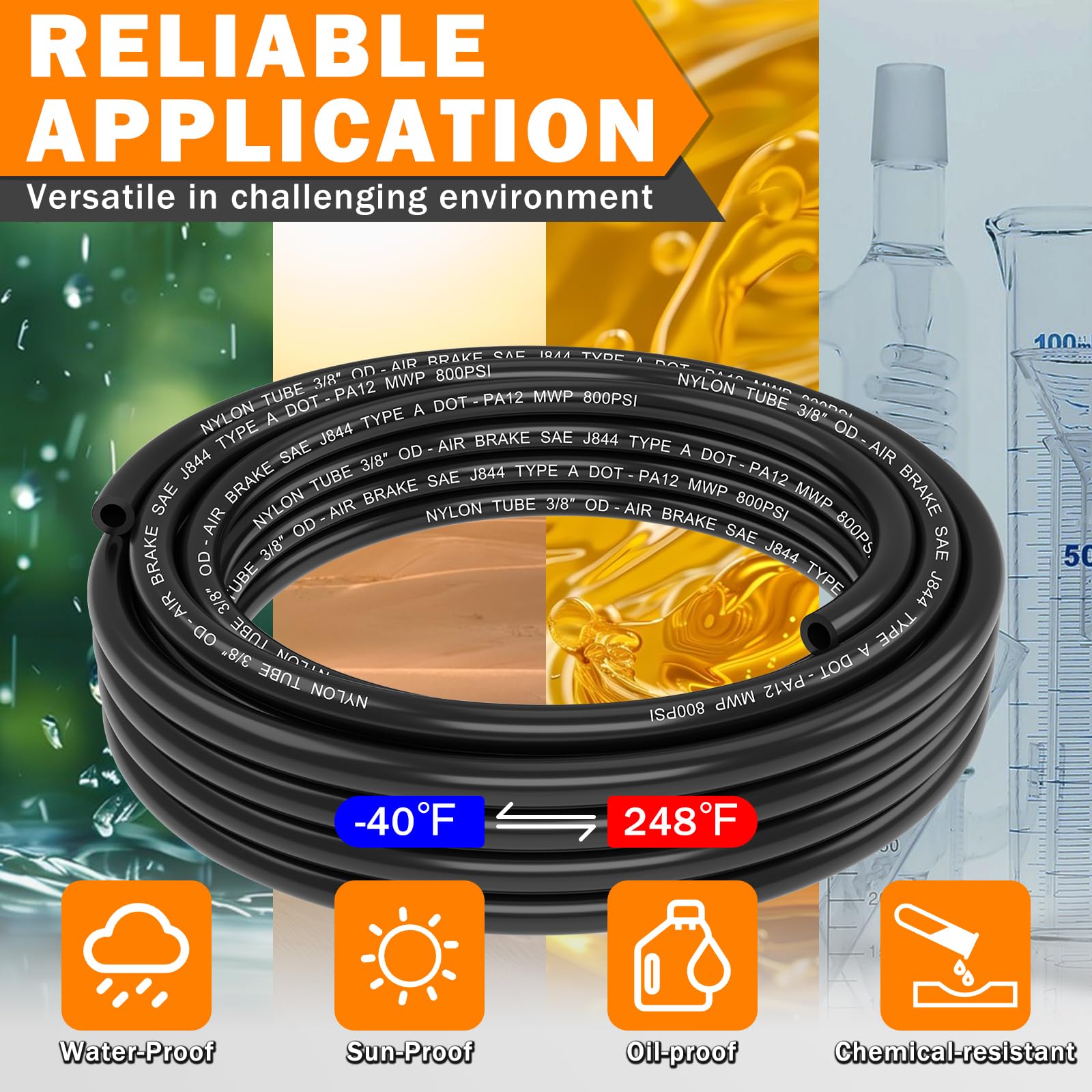Snapklik.com : 3/8 Pneumatic Tubing 20 FT PA12 Nylon DOT Air Line 3/8 ...
