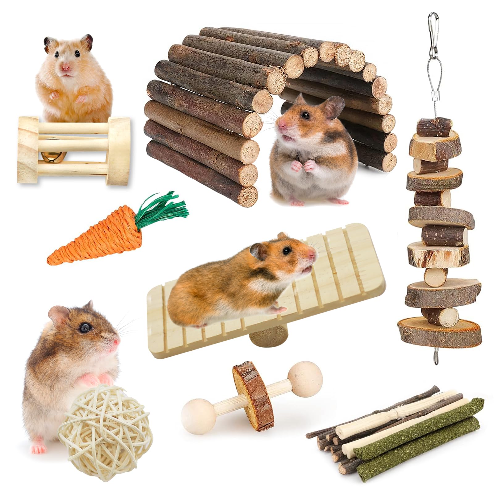 Flow fire Hamster Chew Toys, 10 Pcs Hamster Boredom Breaker, Wooden ...