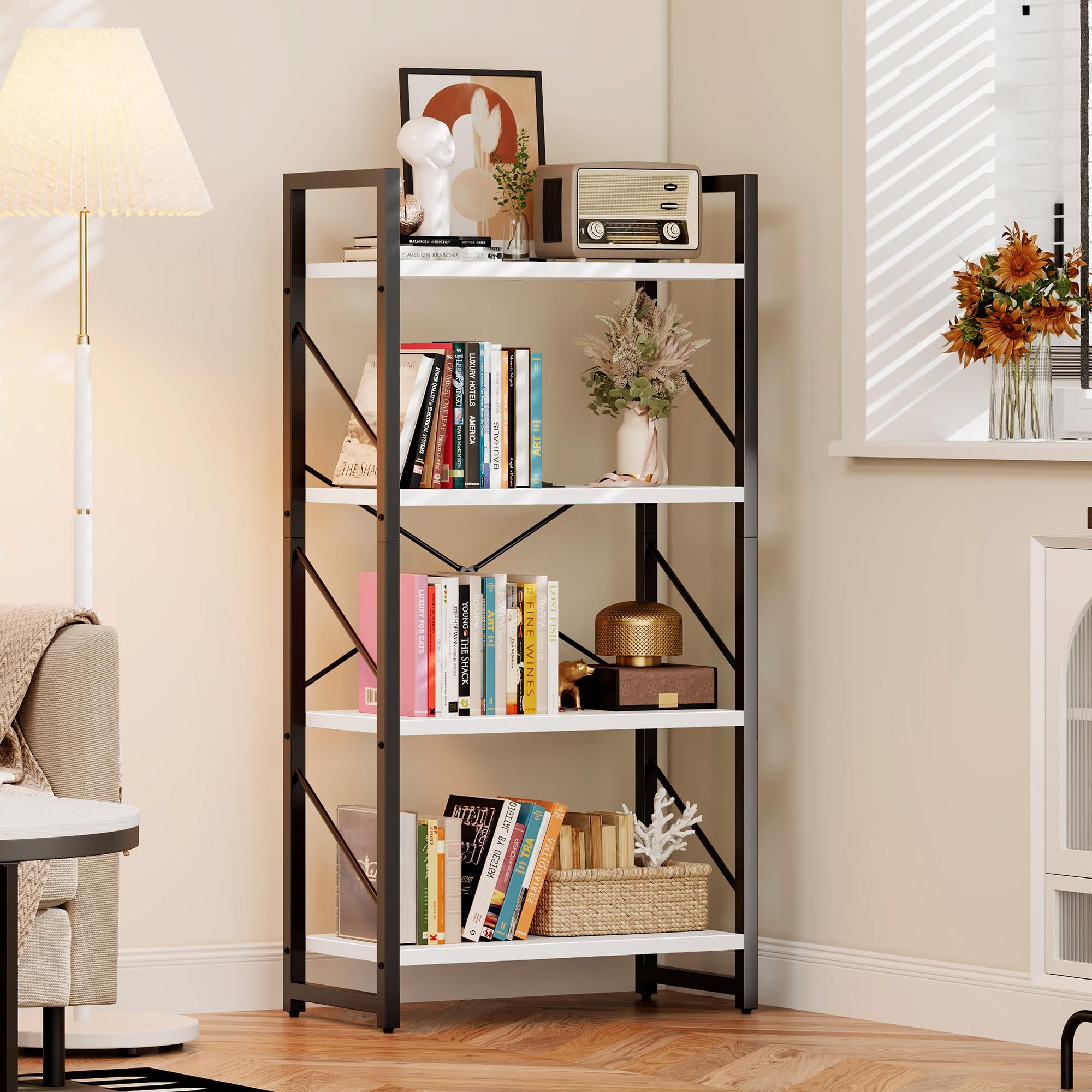 Amazon.com: DWVO 4 Tier Bookshelf, Small Book Shelf Modern Bookcase ...