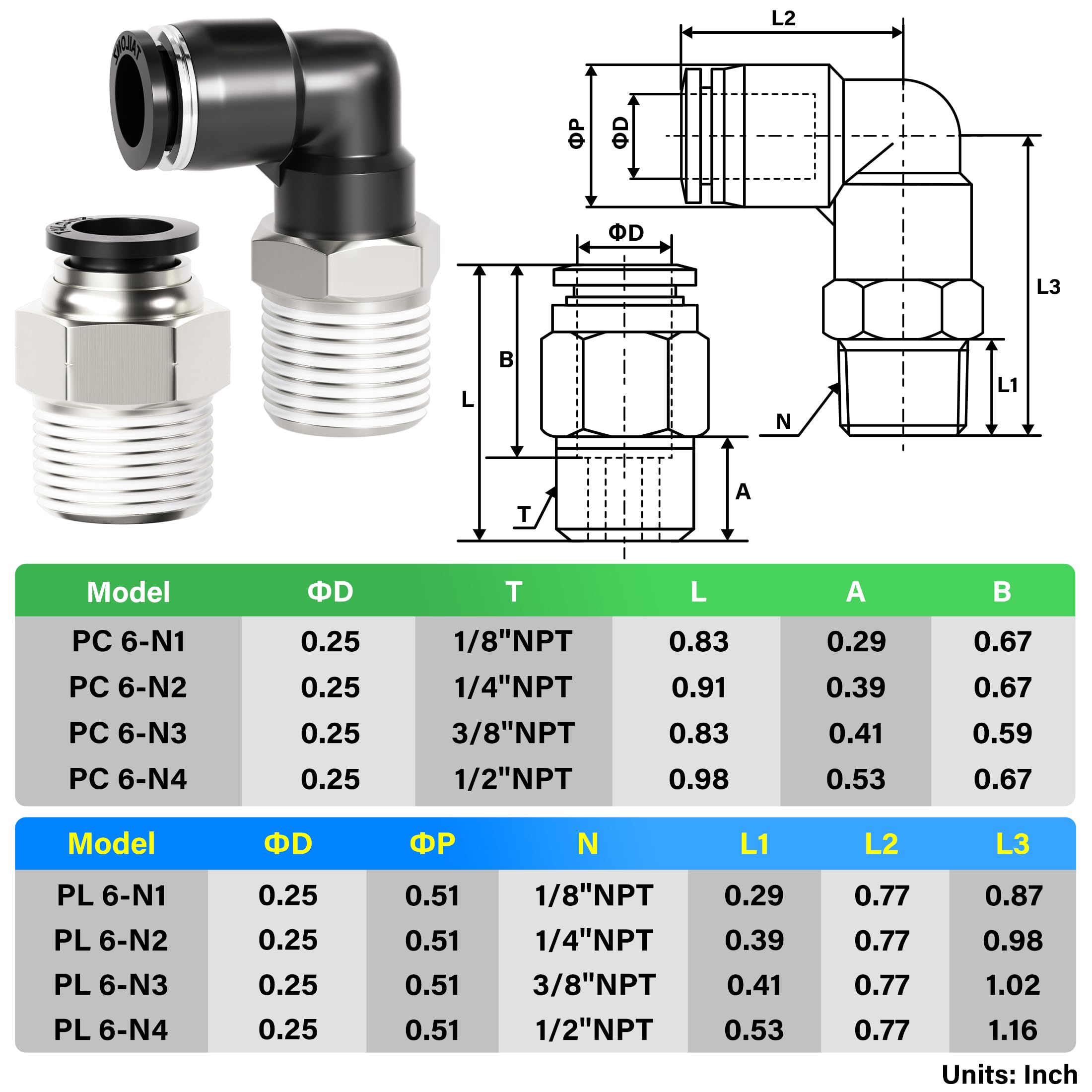 Snapklik.com : TAILONZ PNEUMATIC Elbow And Straight Combination 6MM ...