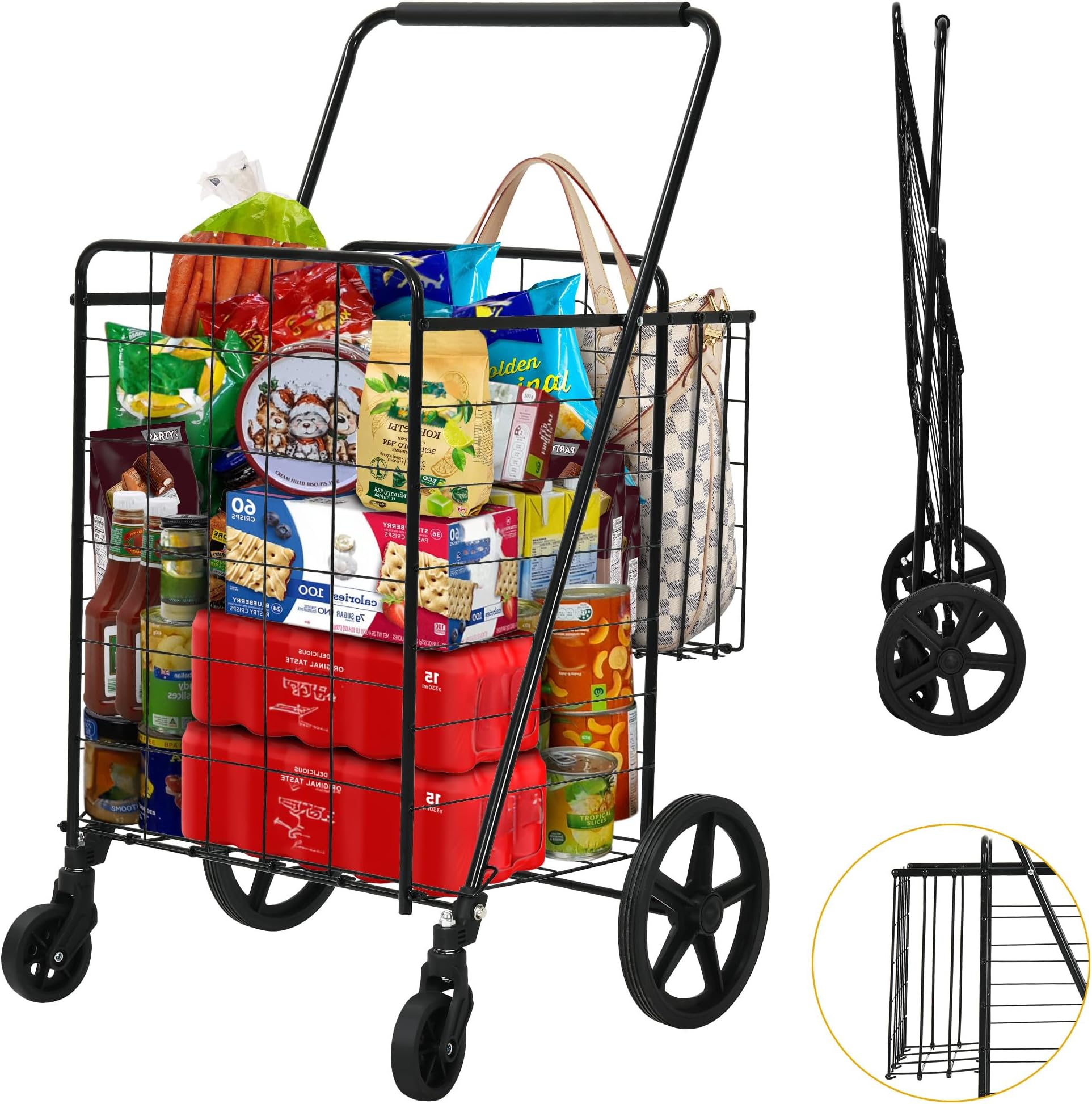 Amazon.com: Elevon Foldable Shopping Utility Cart, Collapsible Durable ...