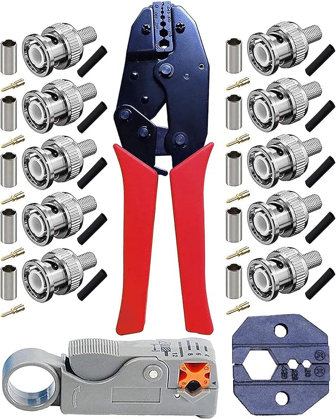 Kagni BNC Crimping Tool Set, BNC/TNC Ratchet Crimping Plier and Rotary Coaxial Cable Stripper ...