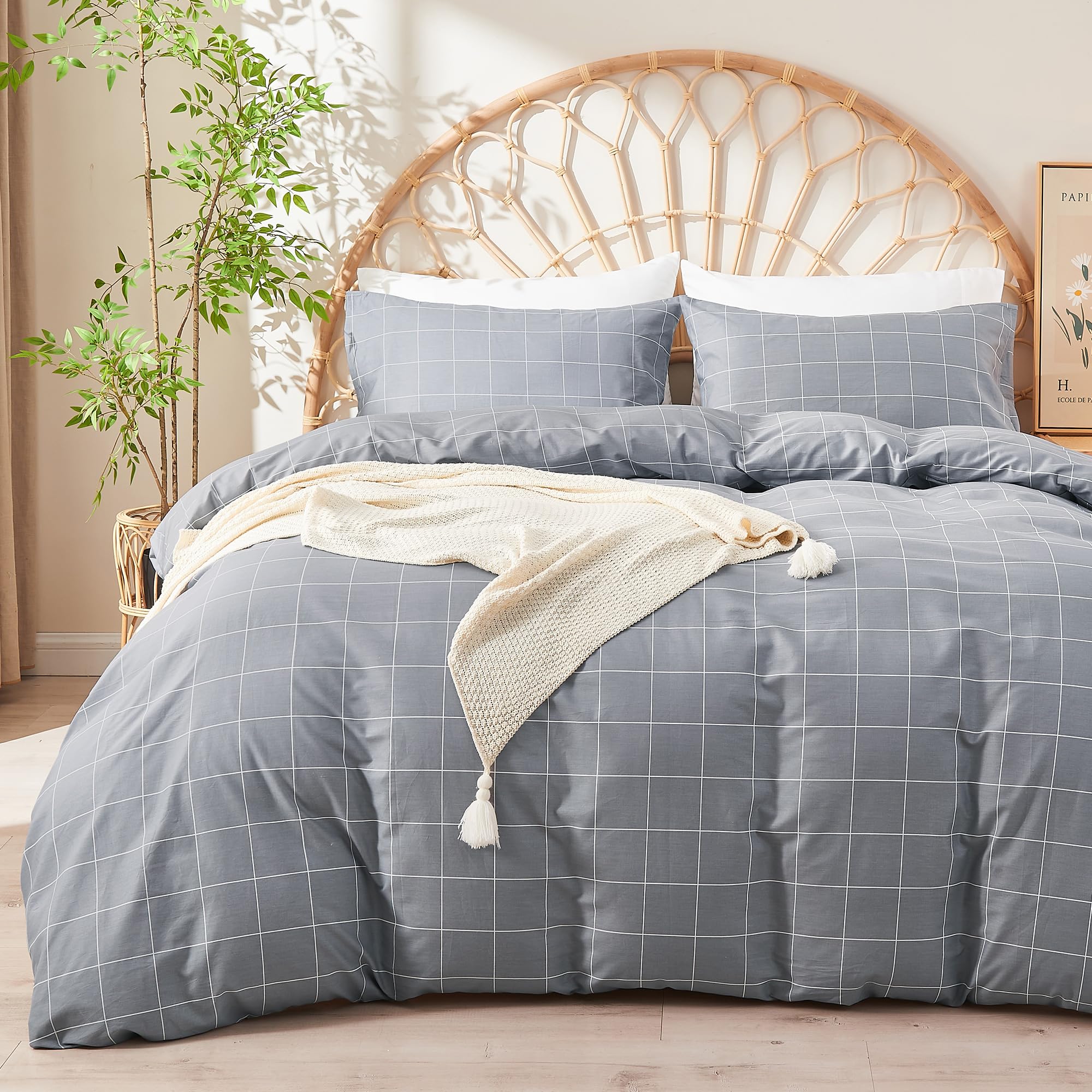 Amazon.com: JELLYMONI 100% Natural Cotton 3pcs Plaid Duvet Cover Sets ...