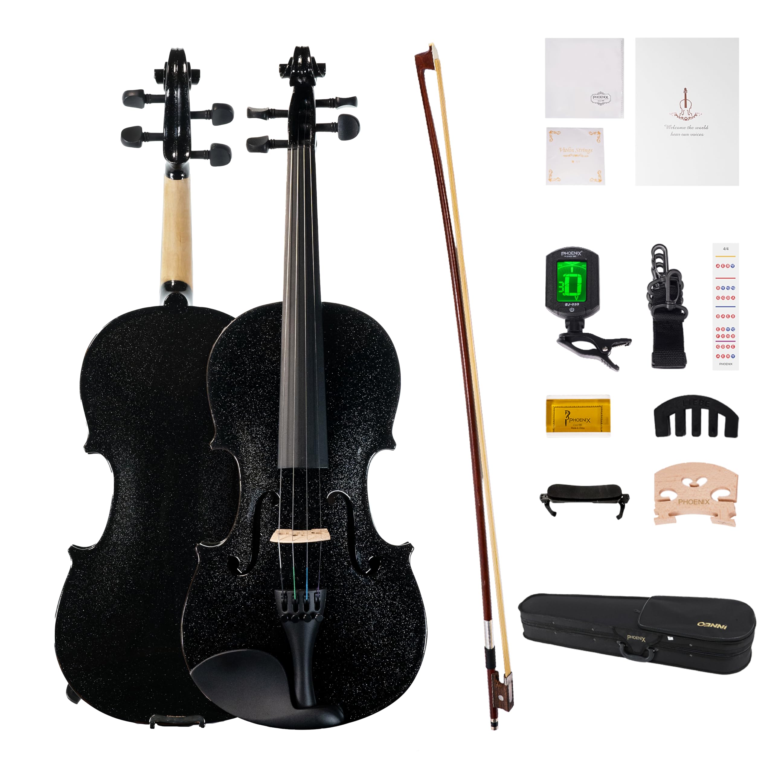 Amazon.com: PHOENIX Violin 4/4 Full Size Set, Fiddle Solid Wood for ...