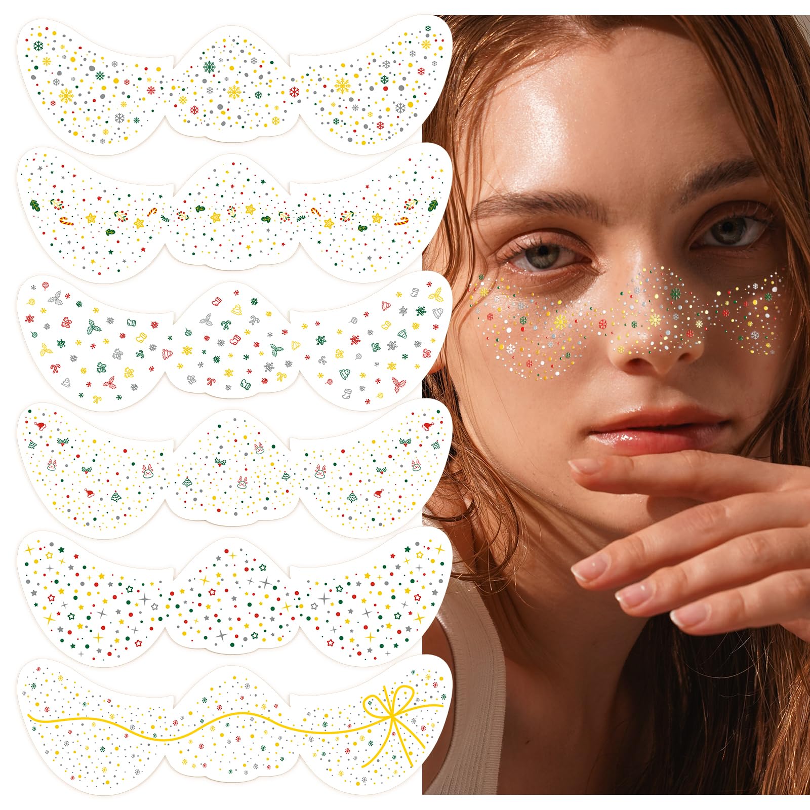 Amazon.com : 6 Style Set Christmas Glitter Freckles Face Tattoo Gold Face Glitter Freckles Glow ...