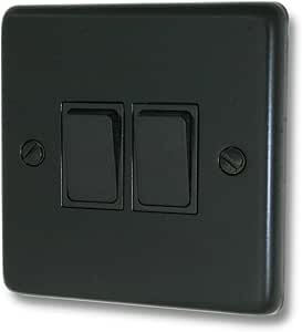 Matt Black Light Switch (2 Gang/Black Switch) - CFB2B : Amazon.co.uk ...