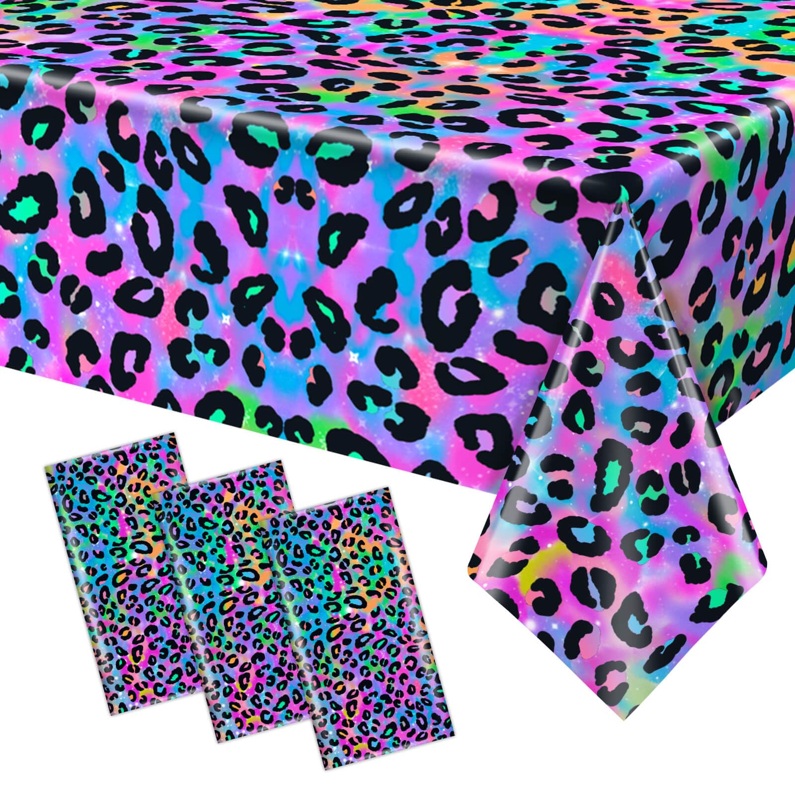Amazon.com: Aysimple 3 Pcs Neon Rainbow Leopard Birthday Tablecloth ...