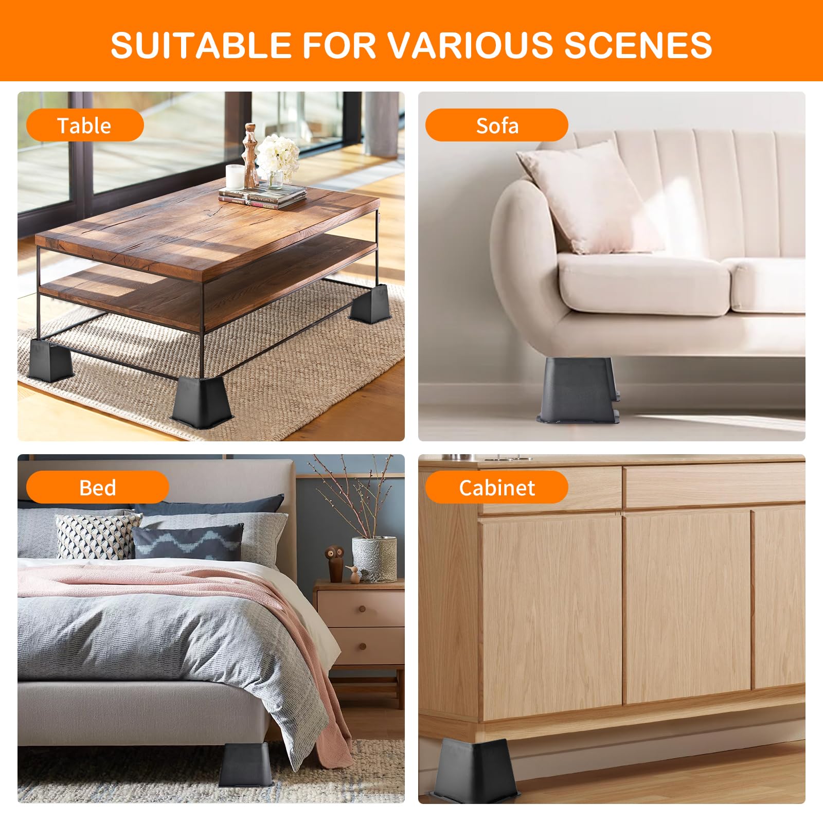 shouwuhho Bed Risers 4 Inch Heavy Duty, Furniture Risers with Durable ...