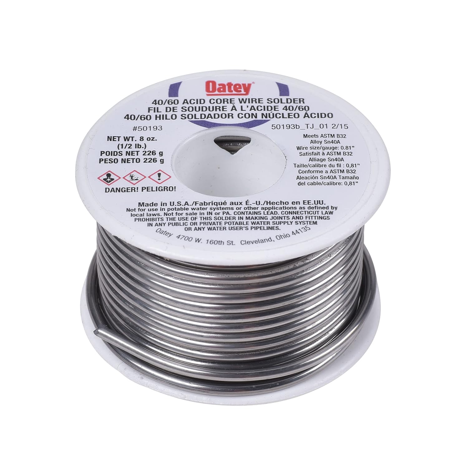 Oatey 50193 40/60 Acid Core Solder, 0.081-Inch ga. - Bulk 1/2 lb ...