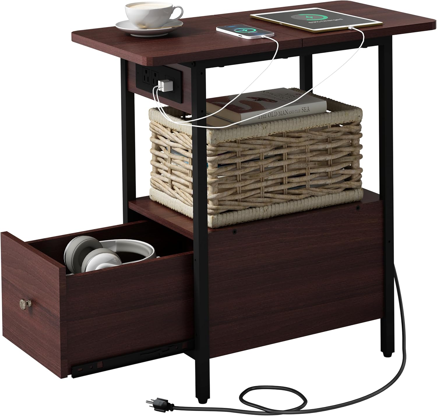 Amazon.com: LIDYUK End Table with Charging Station, Narrow Side Table ...