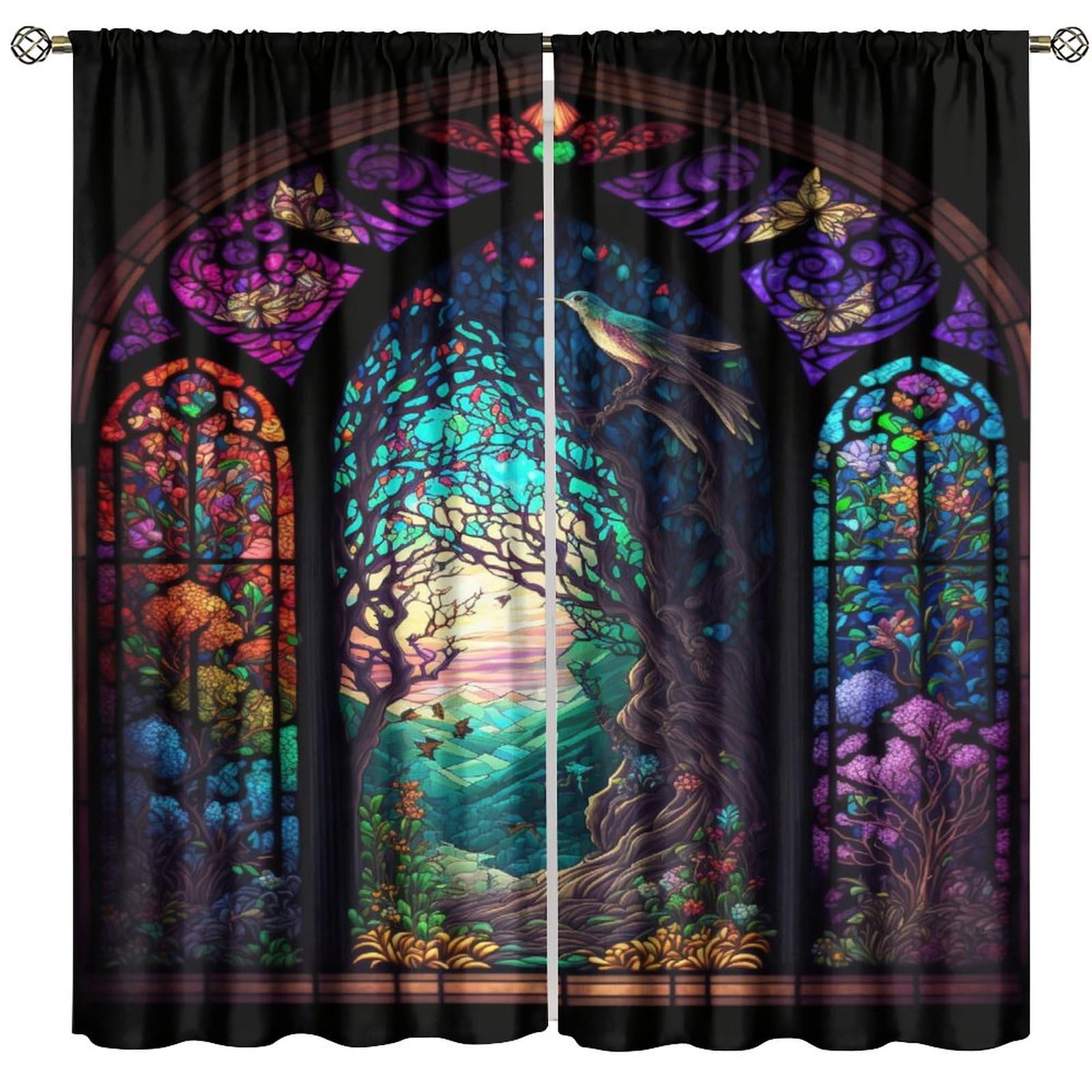 Amazon.com: Stained Glass Blackout Window Curtains, Autumn Forest ...