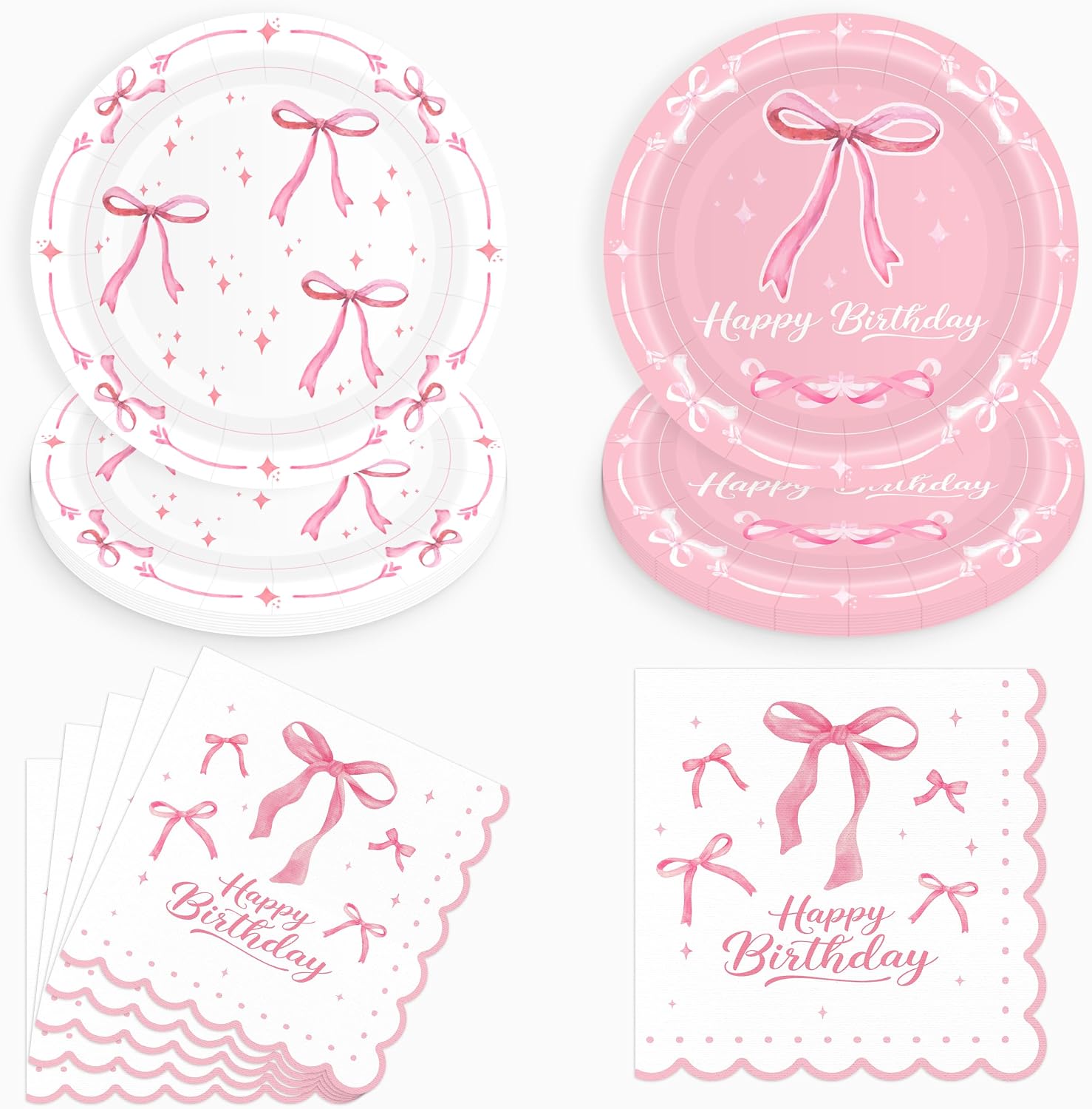 Amazon.com: algpty 60 PCS Pink Bow Plates and Napkins Set, Bow Birthday ...