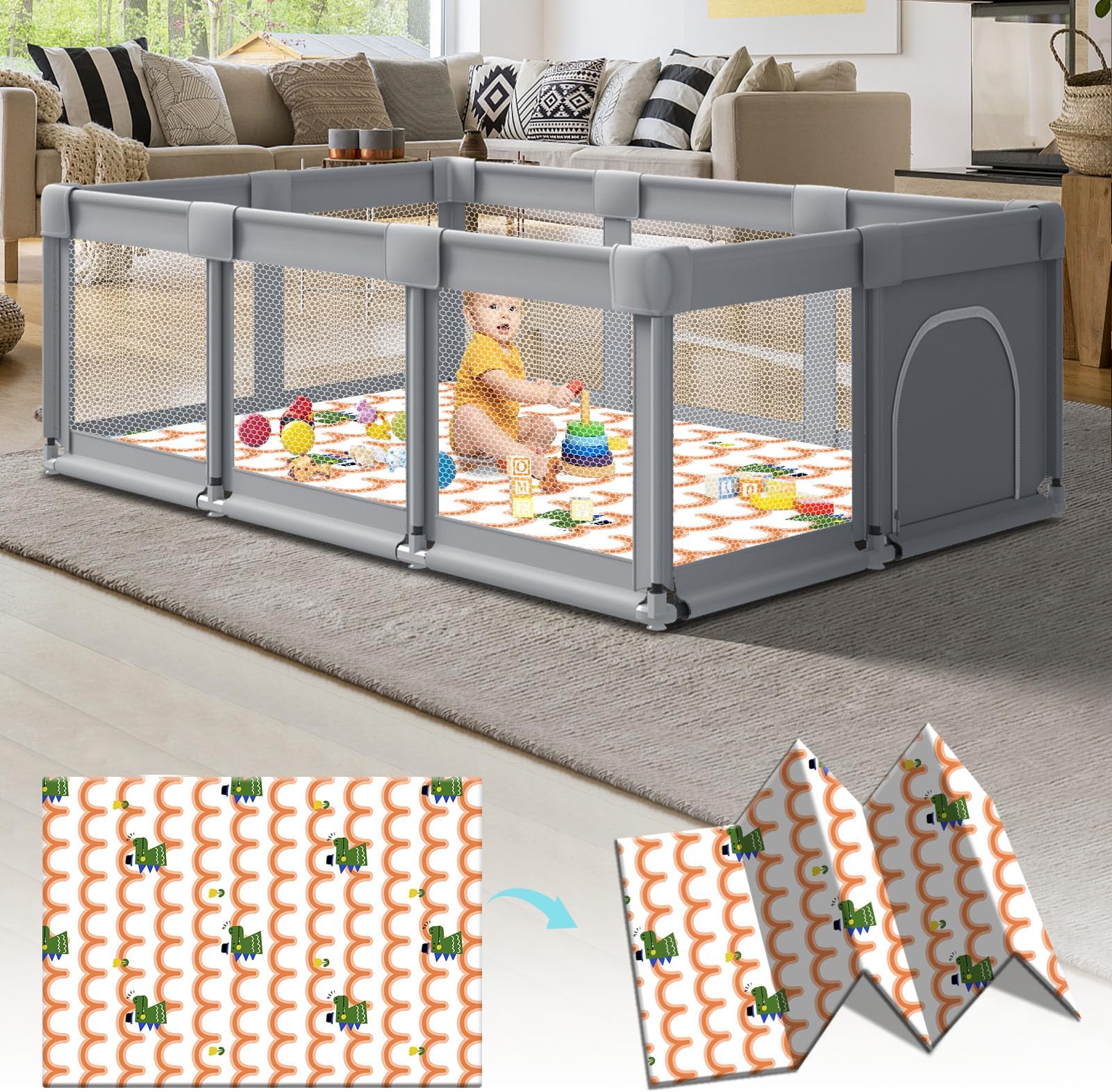 Amazon.com : Fshibila 74" ×50" Large Baby Playpen, Baby Playard for ...
