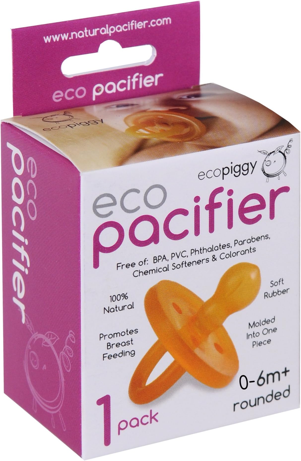 Amazon.com : Ecopacifier Natural Rubber Pacifier Round 0-6m (1pk ...
