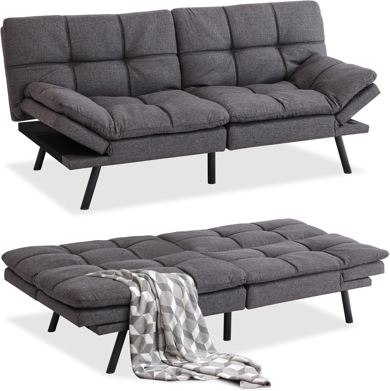 Amazon.com: MUUEGM Futon Sofa Couch Bed, Convertible Memory Foam Futons ...