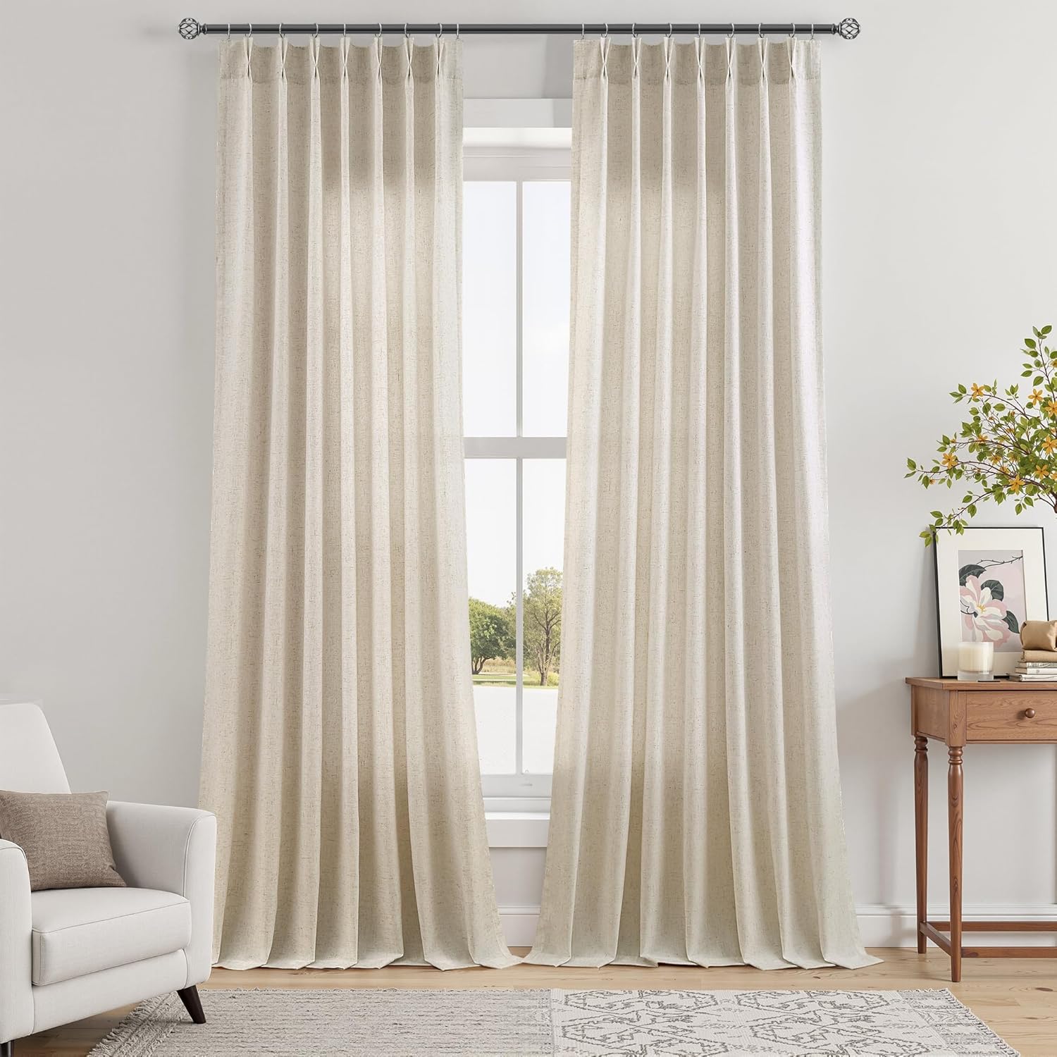 Amazon.com: Warm Beige Pinch Pleated Linen Curtains 90 Inches Long 2 ...