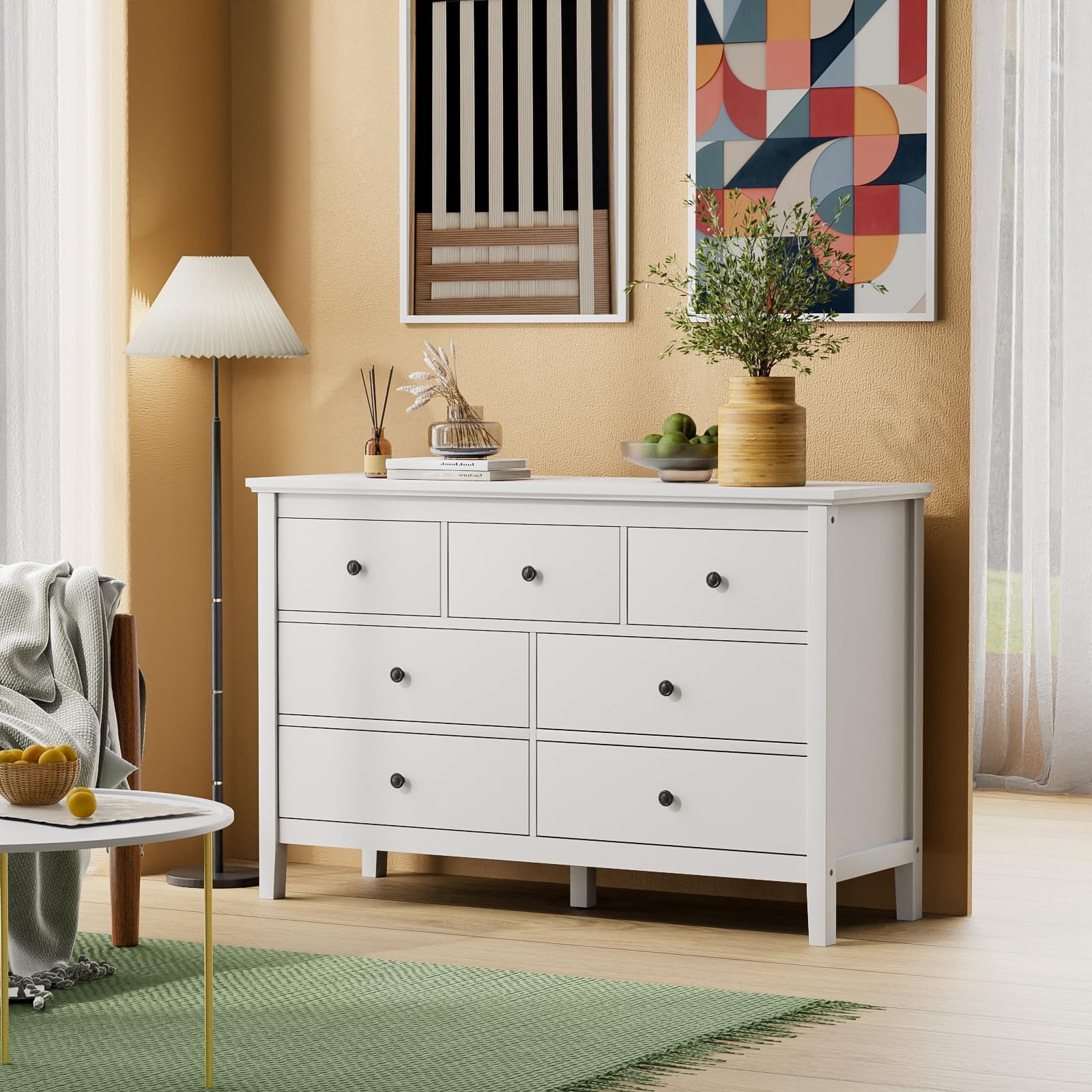 LYNSOM White Dresser, Dresser for Bedroom with Solid Wood Legs, Modern ...