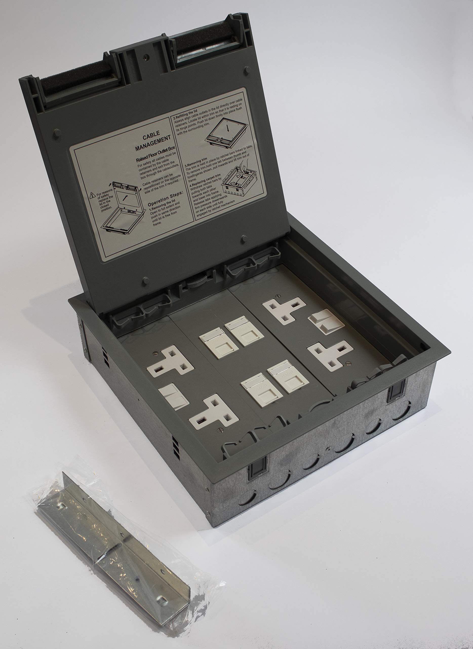 Buy Cavity Floor Box with Plug Sockets Grey.3 Compartments. Includes 2 ...