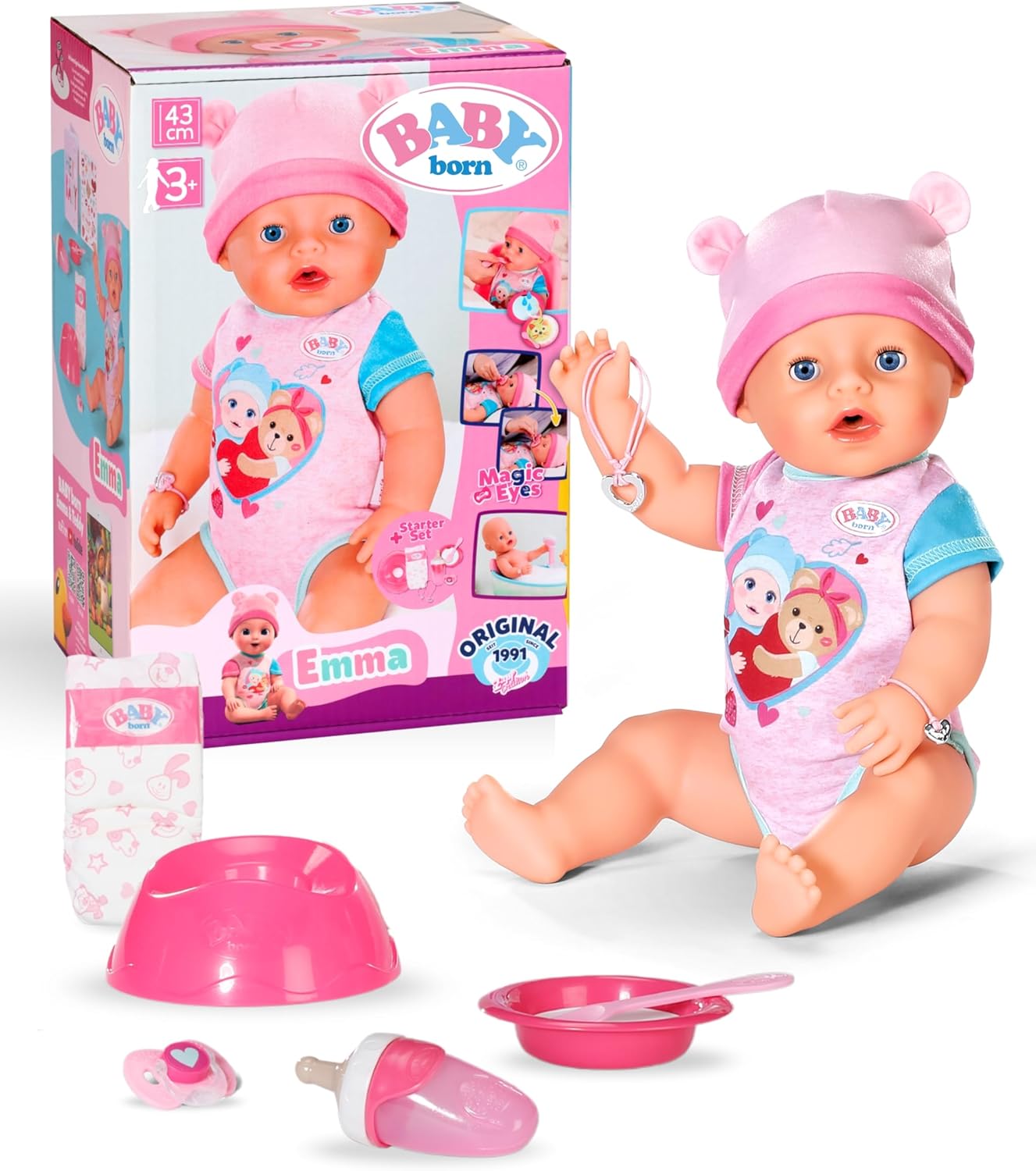 BABY born Emma, Babypuppe mit 10 Funktionen und Accessoires, für Kinder ...