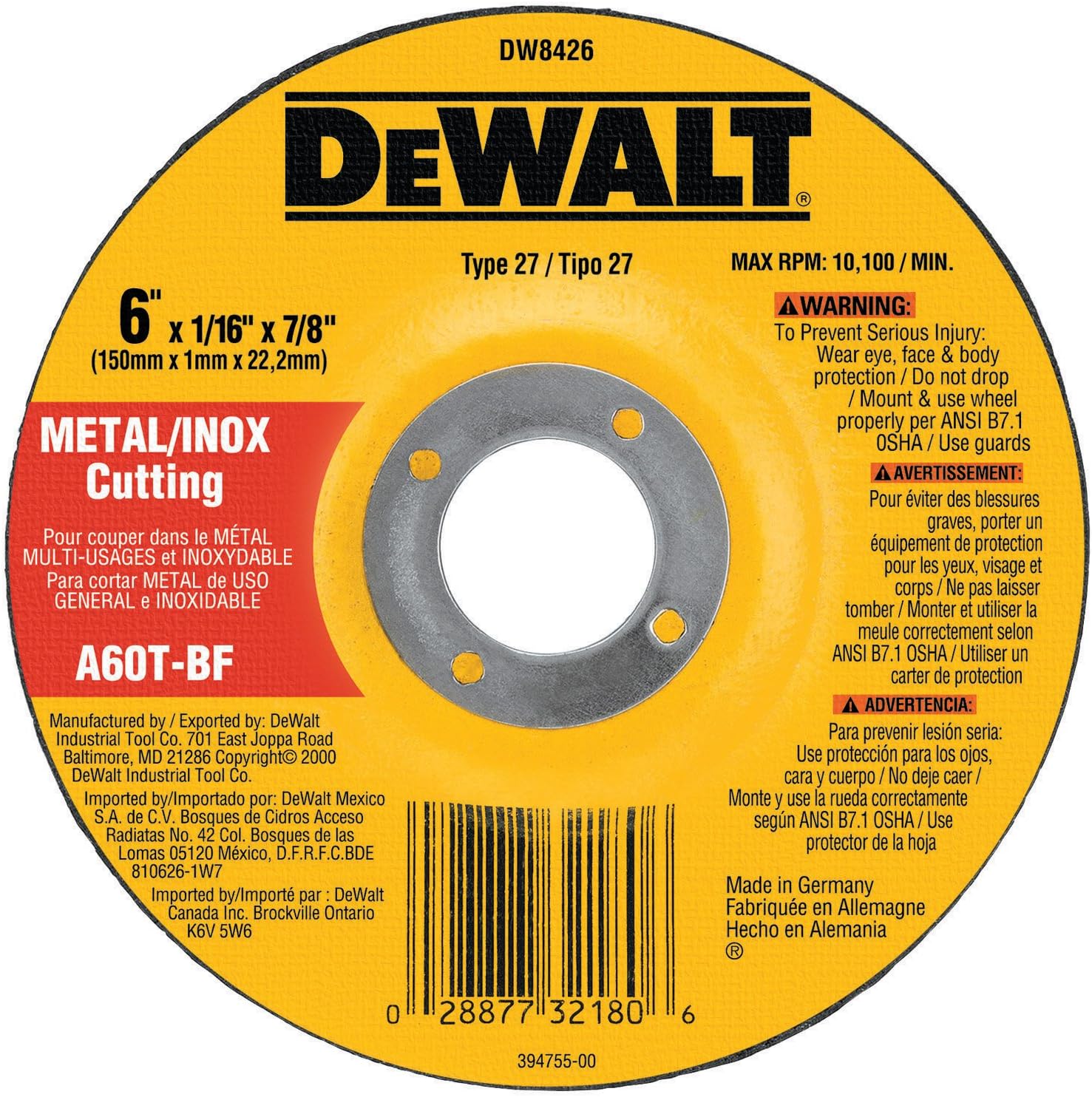 Amazon DEWALT DW8426 6 Inch By 1 16 Inch By 7 8 Inch Metal INOX