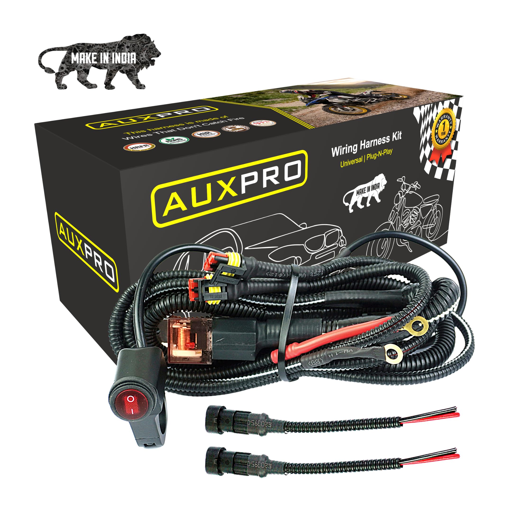 Auxpro Fog Light Wiring Universal Harness Kit for Bike/Scooty | Plug ...