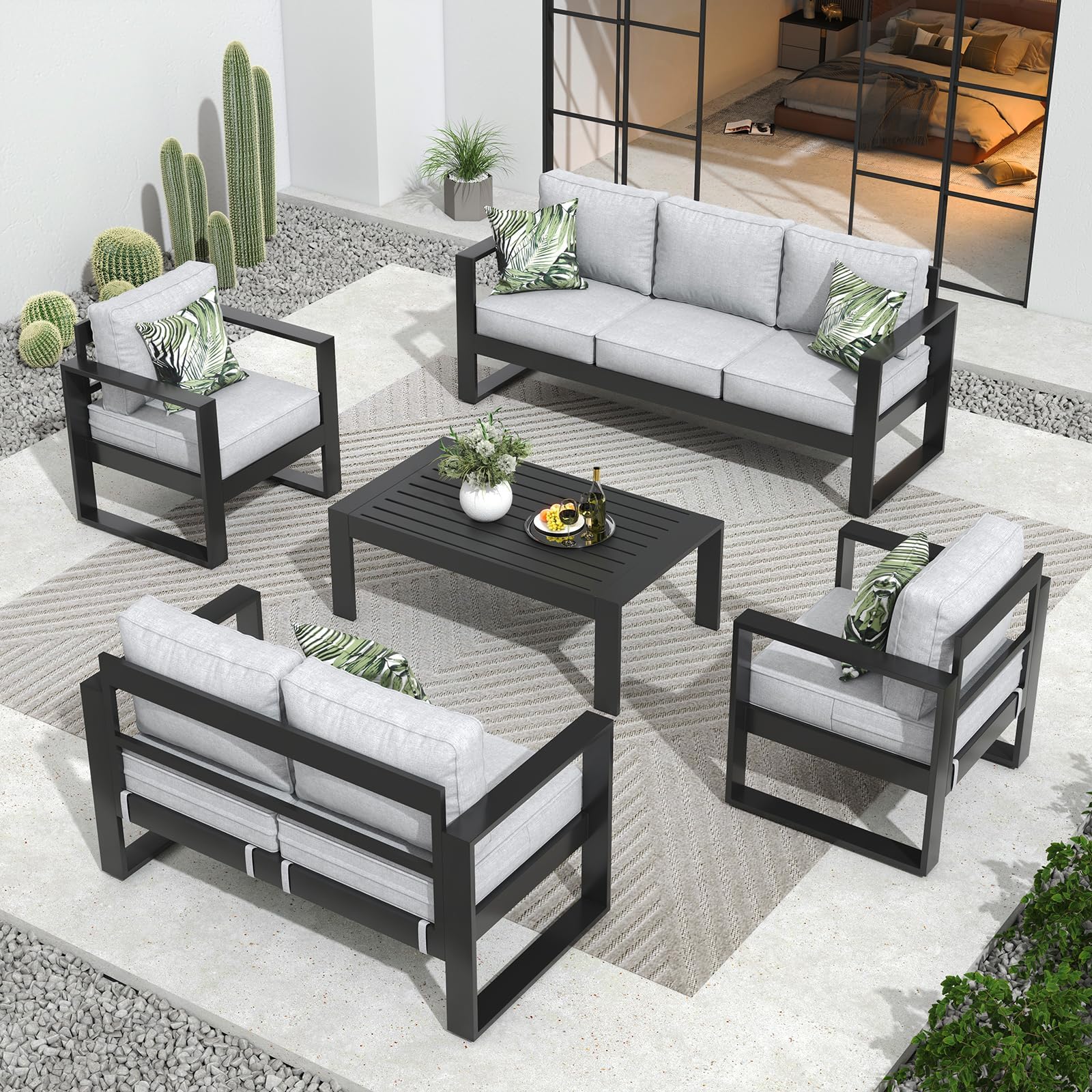 Amazon.com: KHOLH 5 Piece Modern Aluminum Patio Furniture Set, Outdoor ...