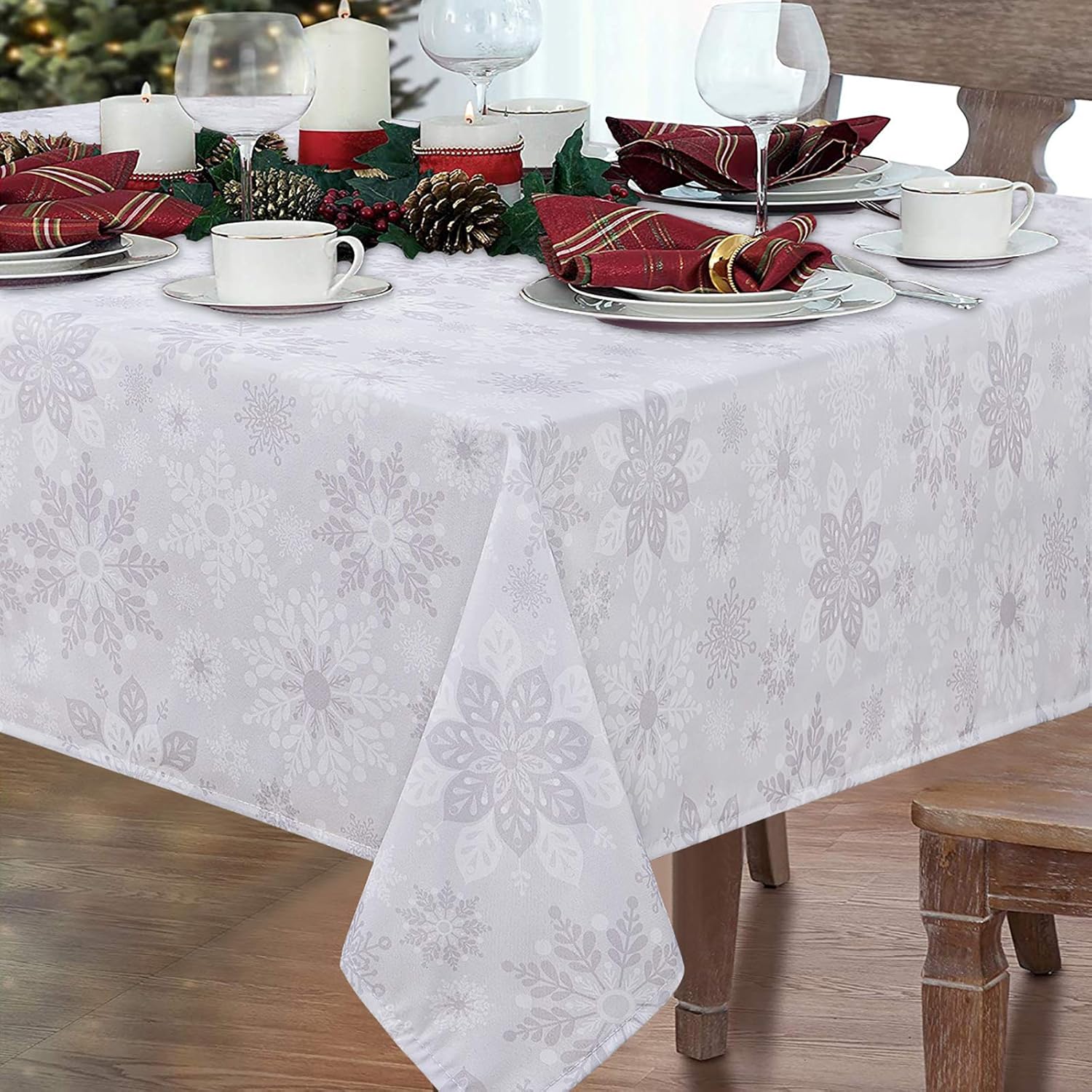 Amazon.com: Christmas Tablecloth, Grey White Snowflake Table Cloth ...