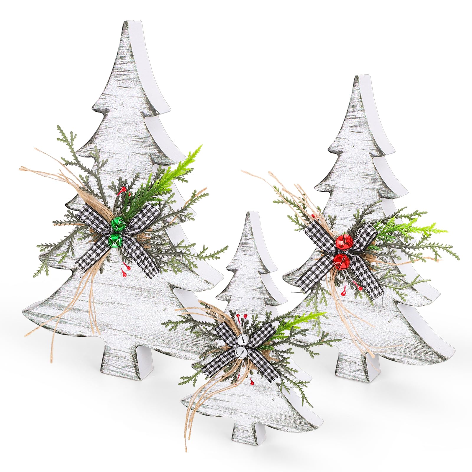 Amazon.com: Whaline 3Pcs Retro Wooden Christmas Tree Tabletop Decor ...