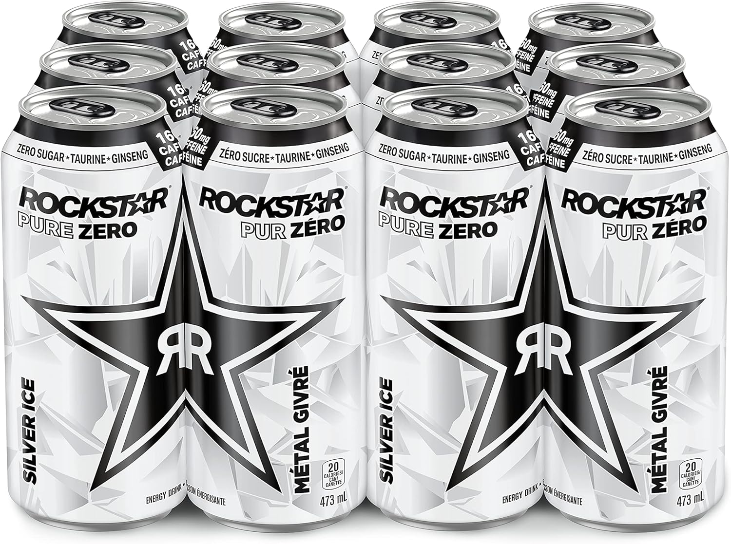Rockstar Energy Drink Pure Zero Silver Ice, 473 mL Cans, 12 Pack ...